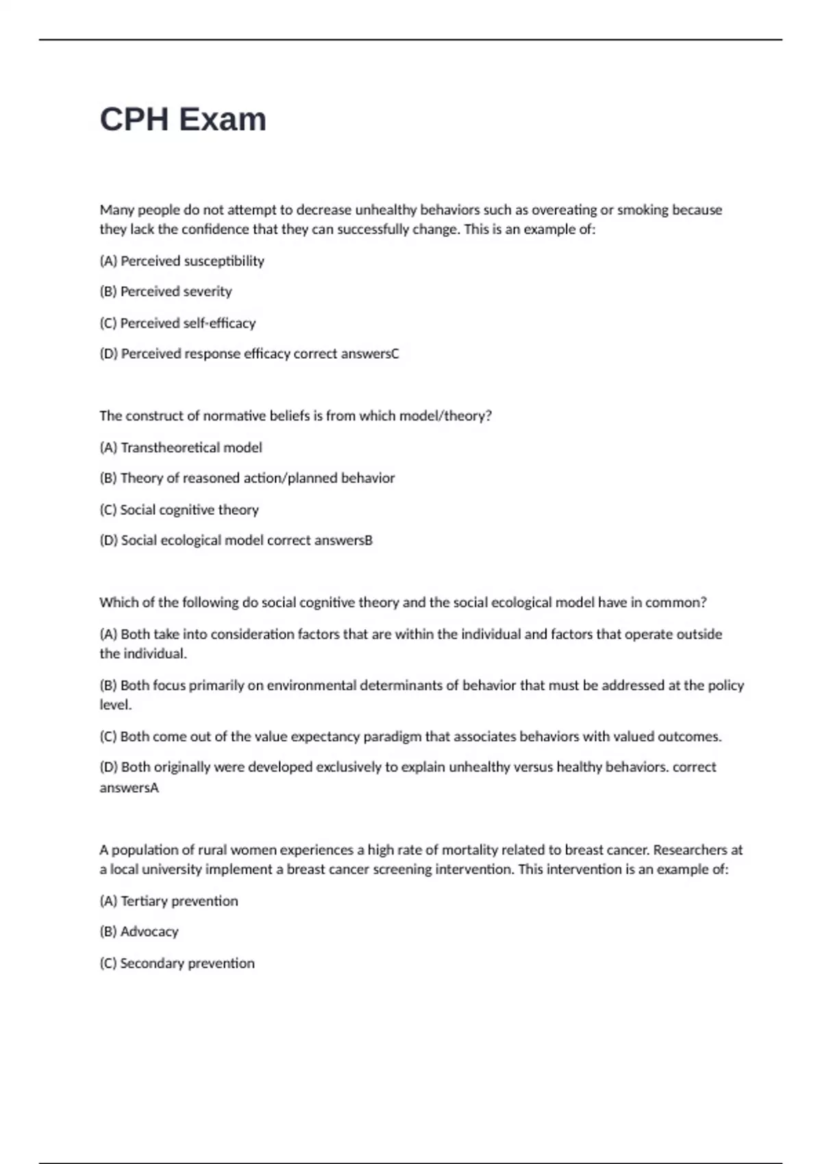 CPH Exam 2024/2025 with 100% correct answers - CPH Ex - Stuvia US