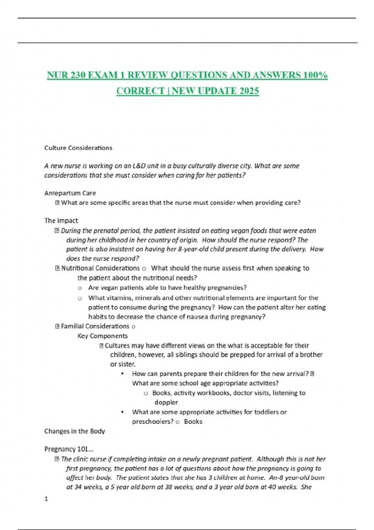 NUR 230 EXAM 1 REVIEW QUESTIONS AND ANSWERS 100% CORRECT | NEW UPDATE ...