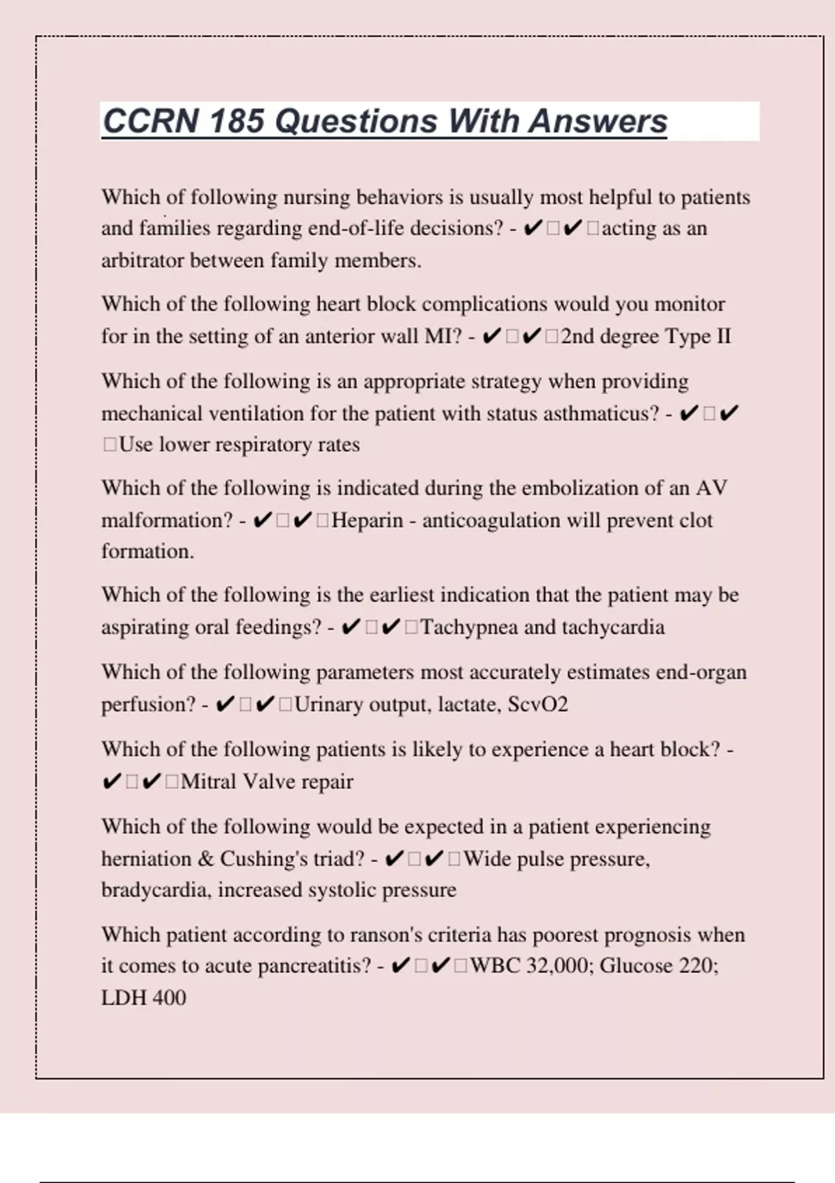 CCRN 185 Questions With Answers |Success Guaranteed |2025 - CCRN ...