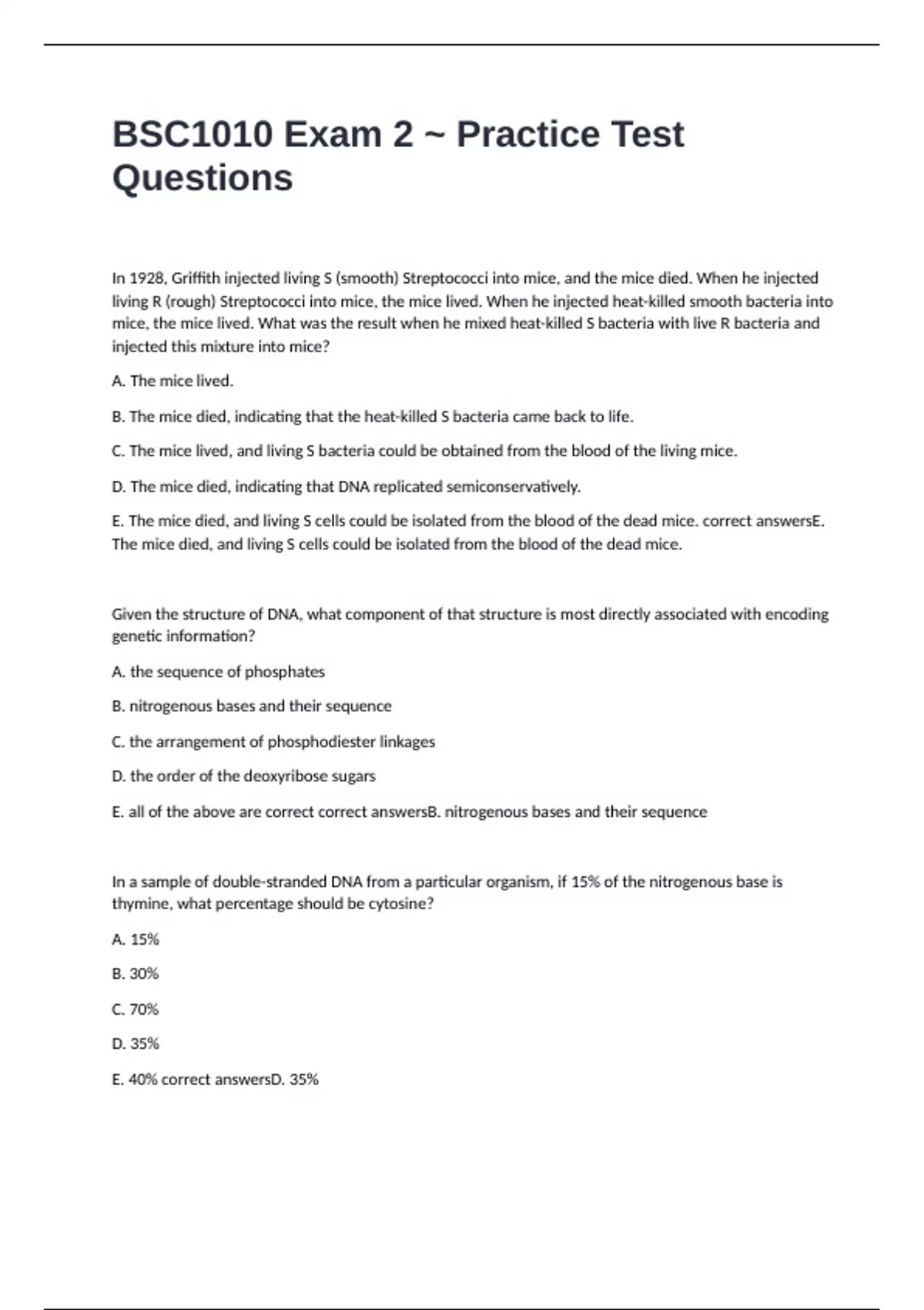 BSC1010 Exam 2 ~ Practice Test Questions 2024/2025 with 100% correct ...