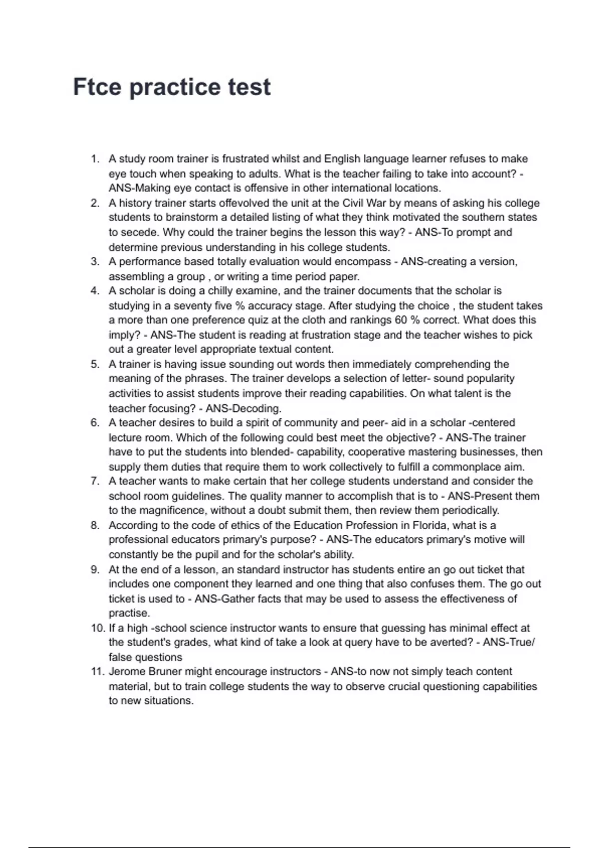 Ftce practice test Questions and Answers 2025/2026 (100% Verified ...