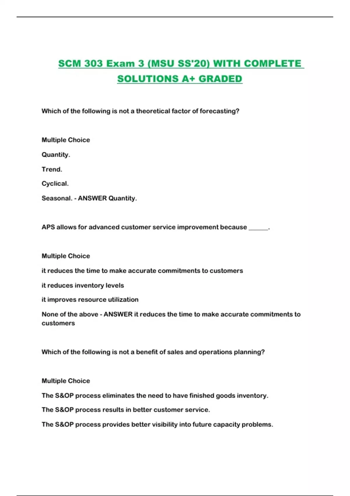 Scm 303 Exam 3 Msu Ss20 With Complete Solutions A Graded Scm 303 Stuvia Us