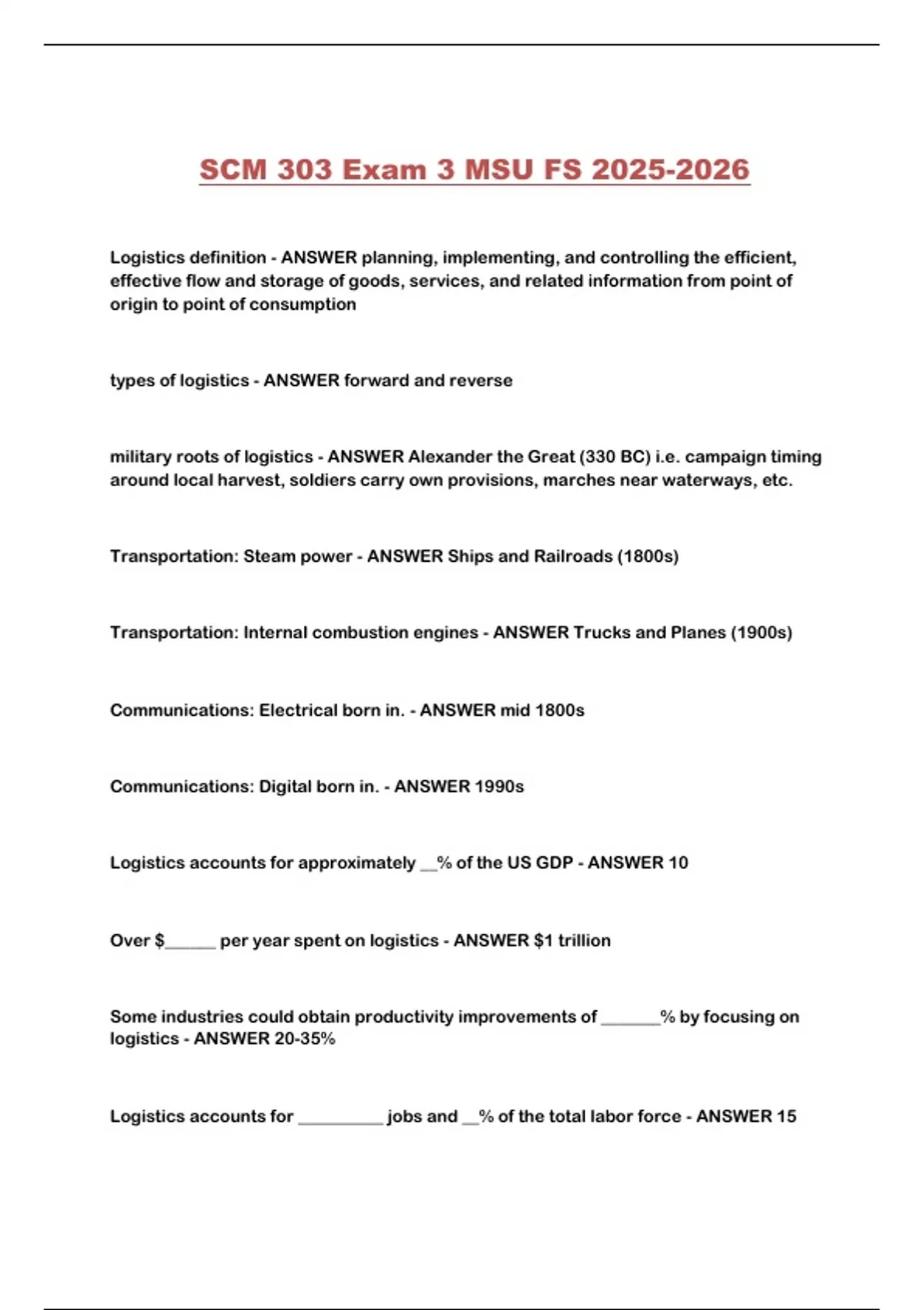 SCM 303 Exam 3 MSU FS - SCM 303 MSU FS 2025-2026 - Stuvia US