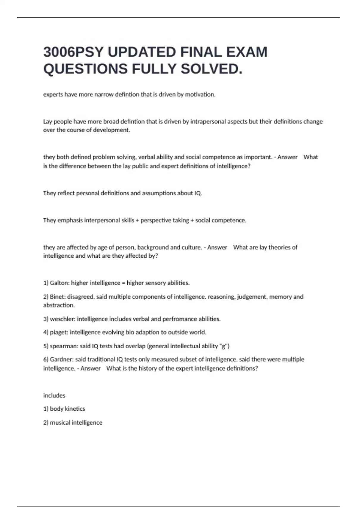 3006PSY UPDATED FINAL EXAM QUESTIONS FULLY SOLVED. - PN 3006 - Stuvia SA