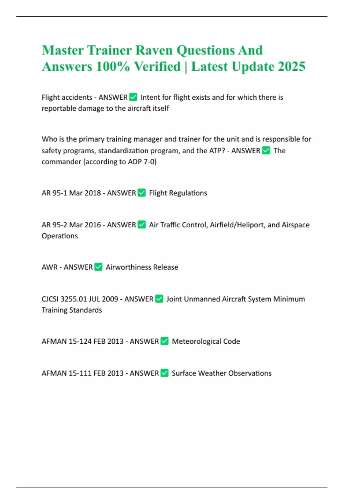 Master Trainer Raven Questions And Answers 100% Verified | Latest ...