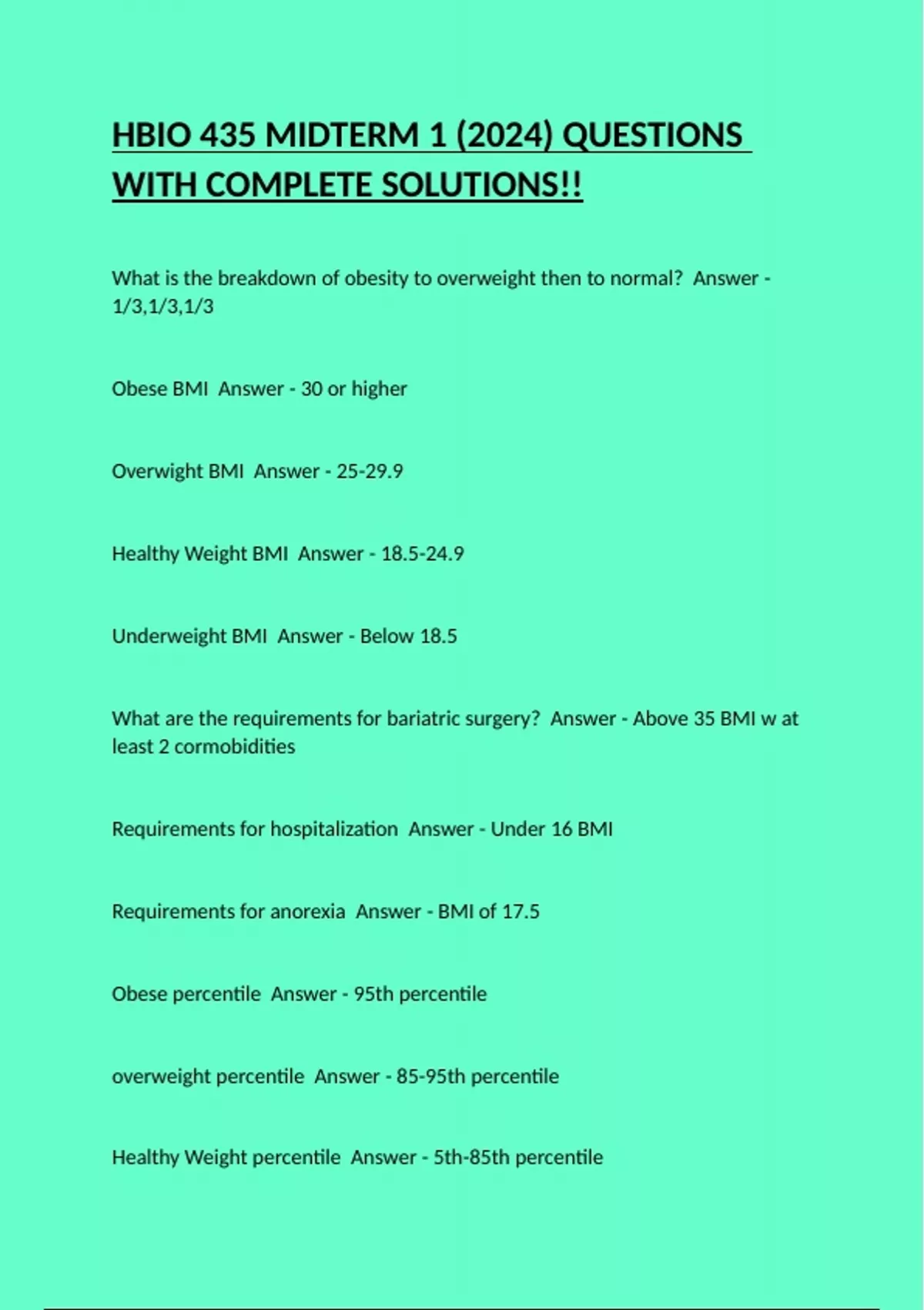 HBIO 435 MIDTERM 1 (2024) QUESTIONS WITH COMPLETE SOLUTIONS!! - HBIO ...