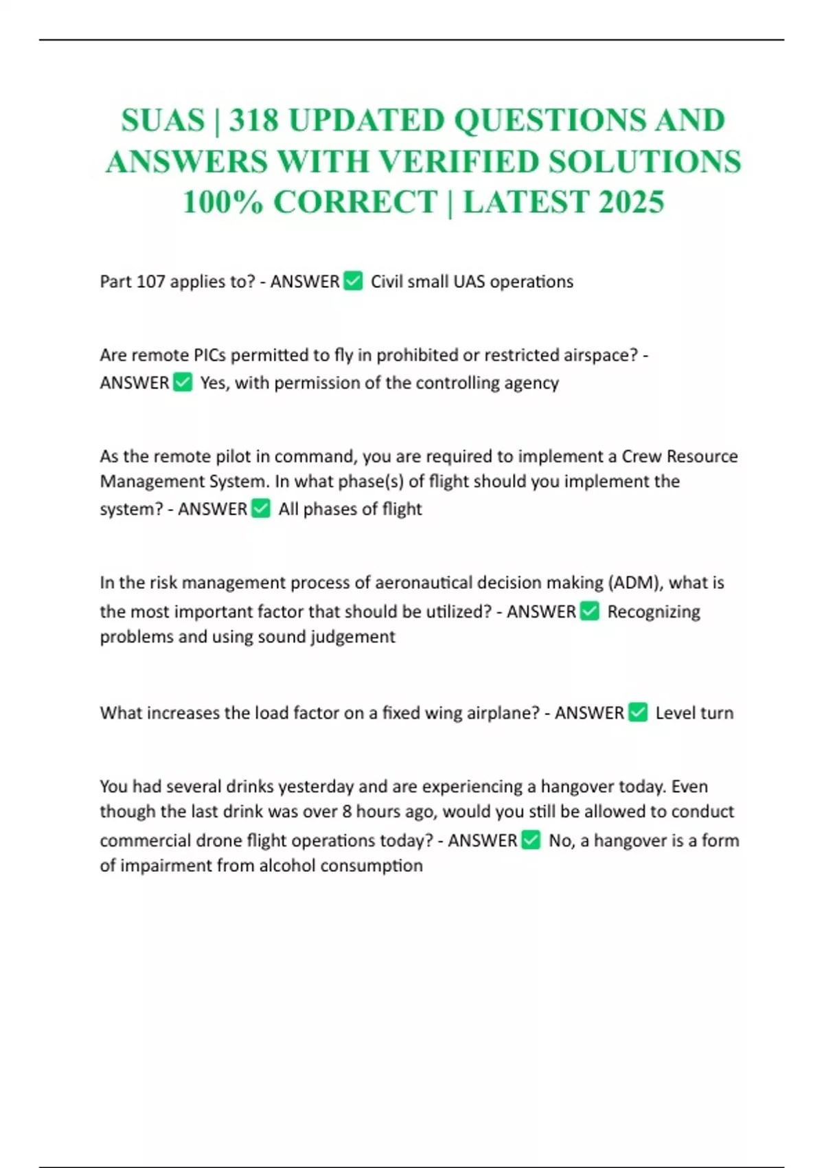SUAS | 318 UPDATED QUESTIONS AND ANSWERS WITH VERIFIED SOLUTIONS 100% ...