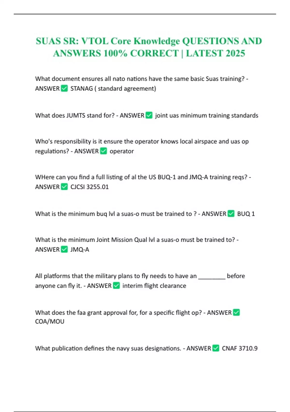SUAS SR: VTOL Core Knowledge QUESTIONS AND ANSWERS 100% CORRECT ...