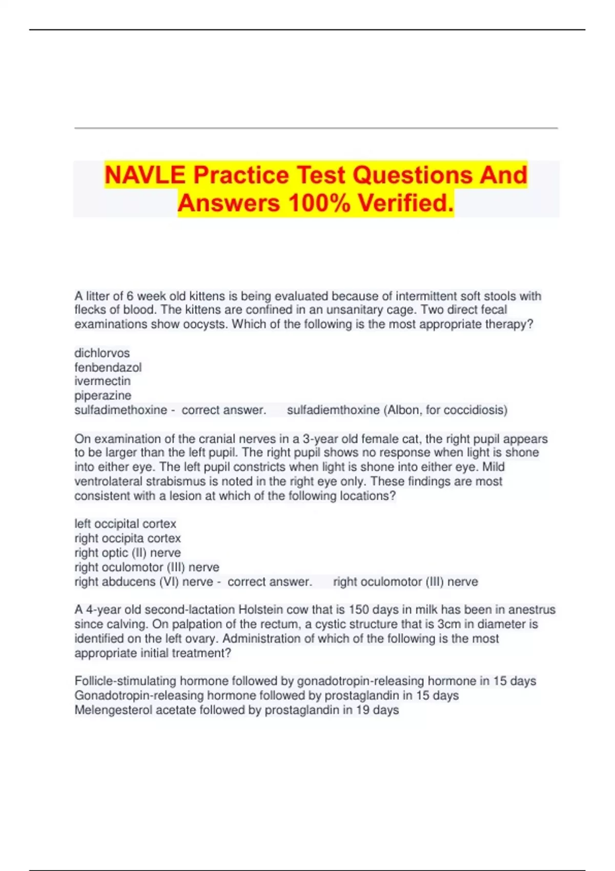 NAVLE Practice Test Questions And Answers 100% Verified. - NAVLE ...