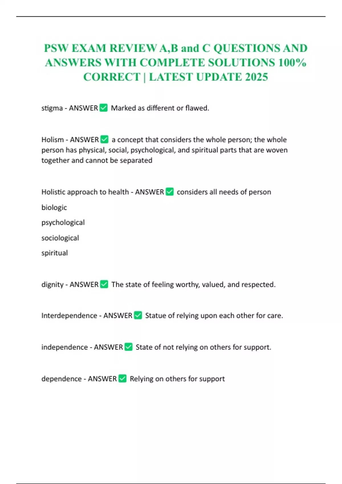 PSW EXAM REVIEW A,B and C QUESTIONS AND ANSWERS WITH COMPLETE SOLUTIONS ...