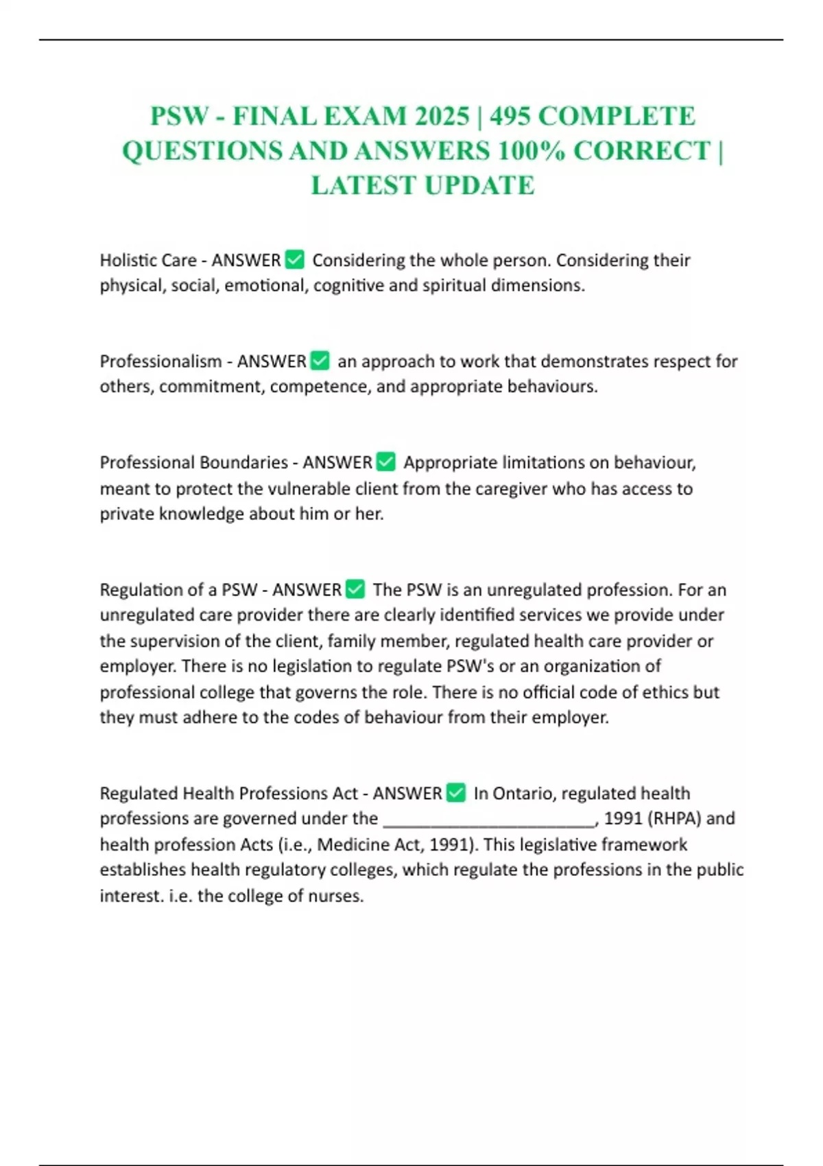 PSW - FINAL EXAM 2025 | 495 COMPLETE QUESTIONS AND ANSWERS 100% CORRECT ...