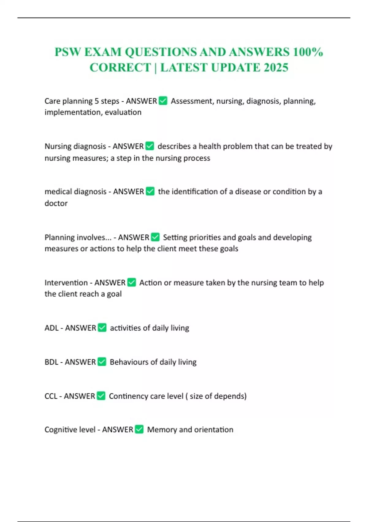 PSW EXAM QUESTIONS AND ANSWERS 100% CORRECT | LATEST UPDATE 2025 - NACC ...