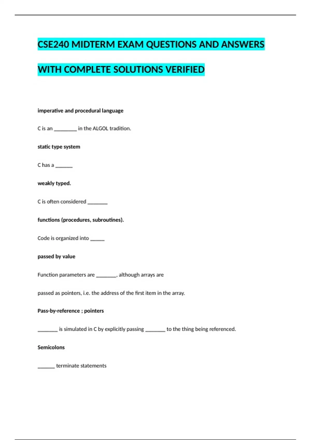 CSE240 MIDTERM EXAM QUESTIONS AND ANSWERS WITH COMPLETE SOLUTIONS VERIFIED - CSE240 - Stuvia US