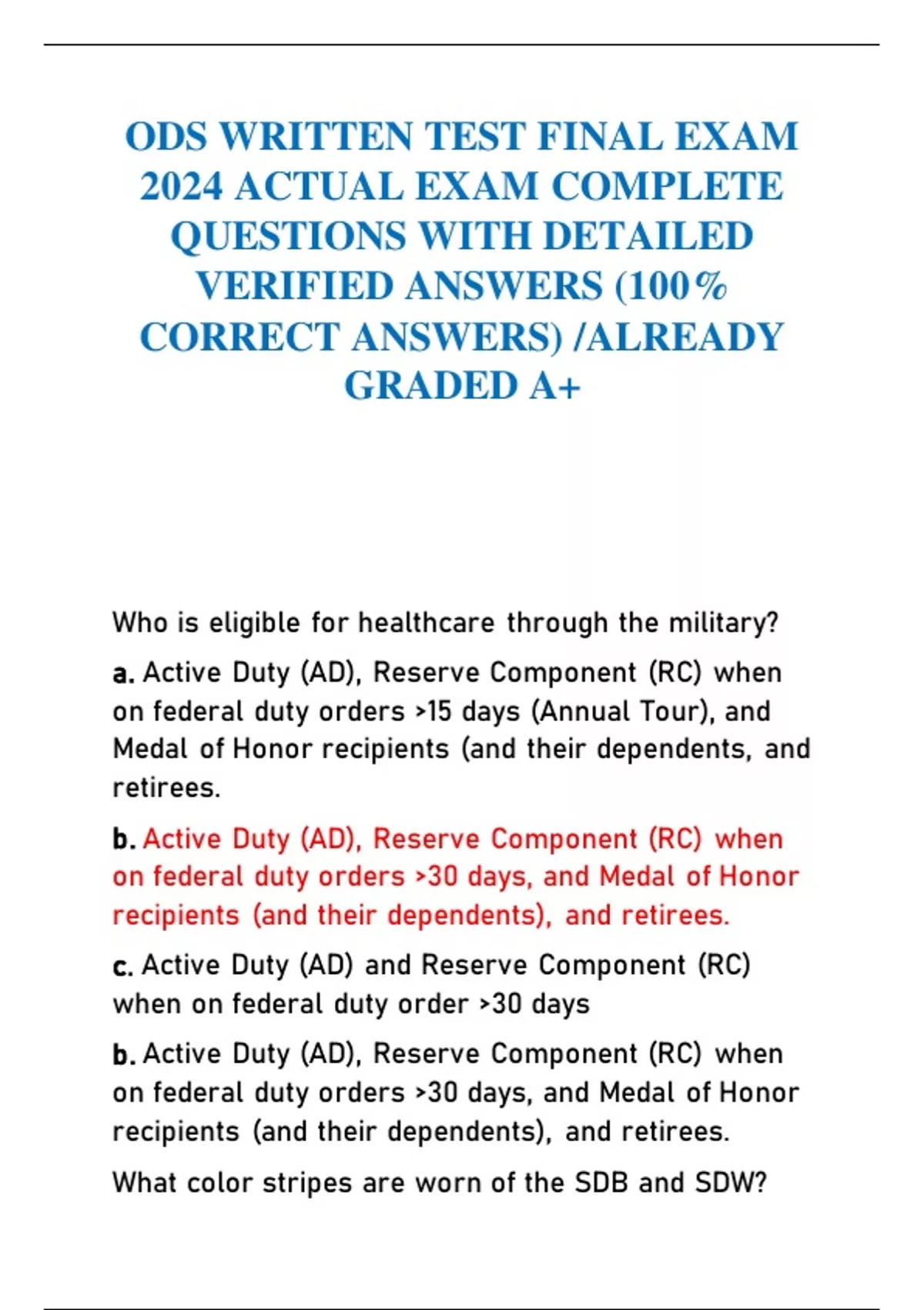 ODS WRITTEN TEST FINAL EXAM 2024 ACTUAL EXAM COMPLETE QUESTIONS WITH ...