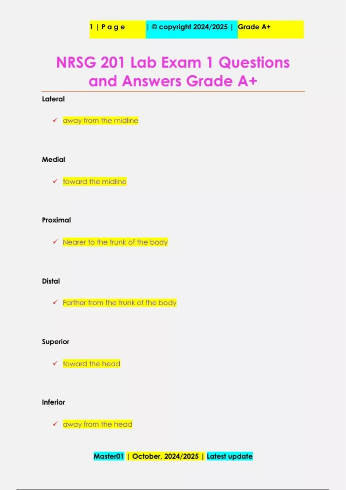 NRSG 201 Lab Exam 1 Questions and Answers Grade A+ - Nrsg 201 - Stuvia US