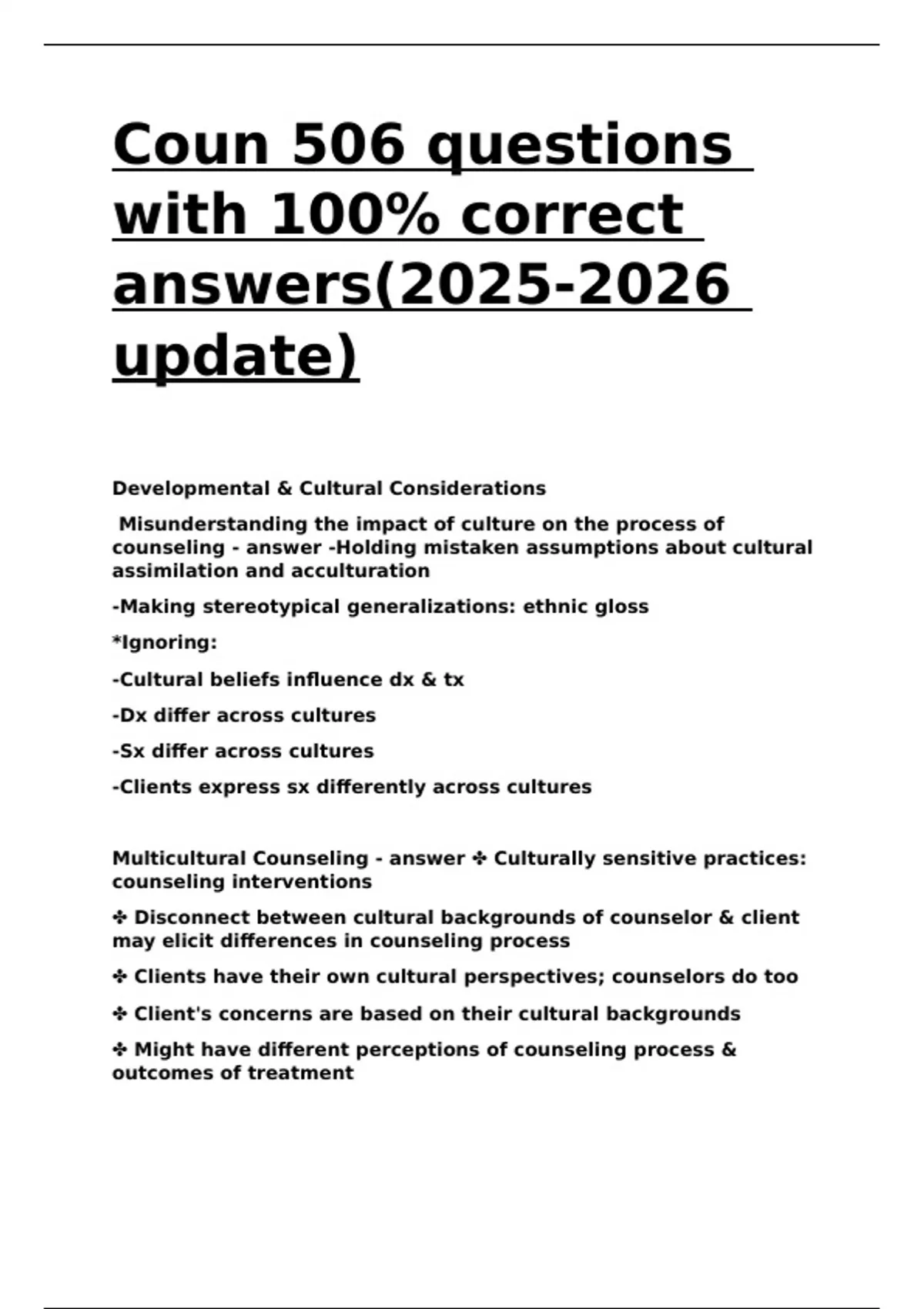 Coun 506 questions with 100- correct answers( update)Coun 506 questions ...