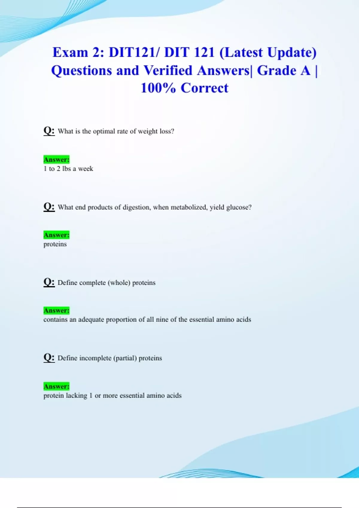 Exam 2: DIT121/ DIT 121 (Latest 2024/ 2025 Update) Questions and ...