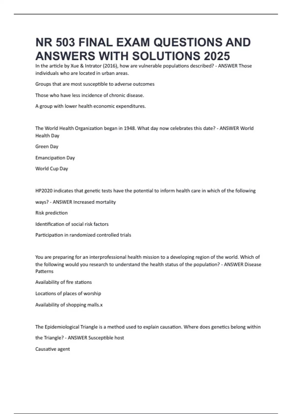 NR 503 FINAL EXAM QUESTIONS AND ANSWERS WITH SOLUTIONS 2025 - NR 503 - Stuvia US