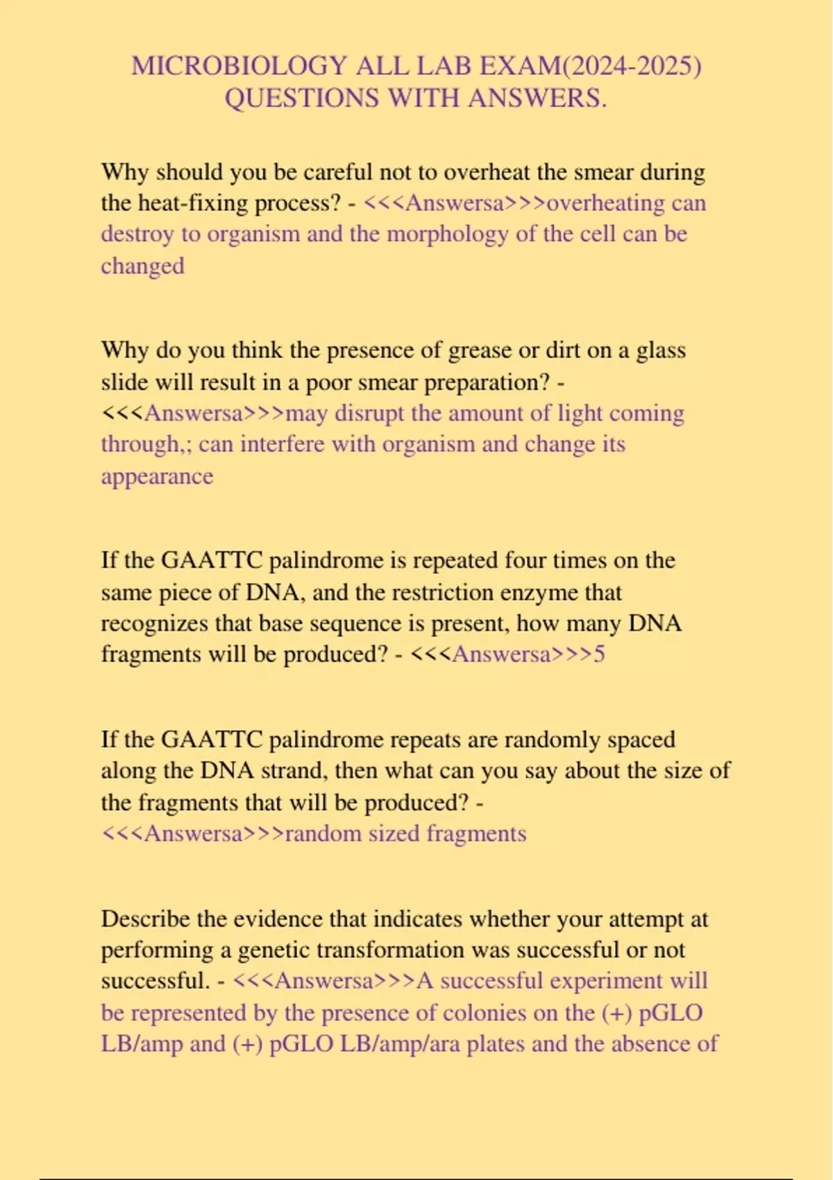 MICROBIOLOGY ALL LAB EXAM() QUESTIONS WITH ANSWERS - MICROBIOLOGY ALL ...