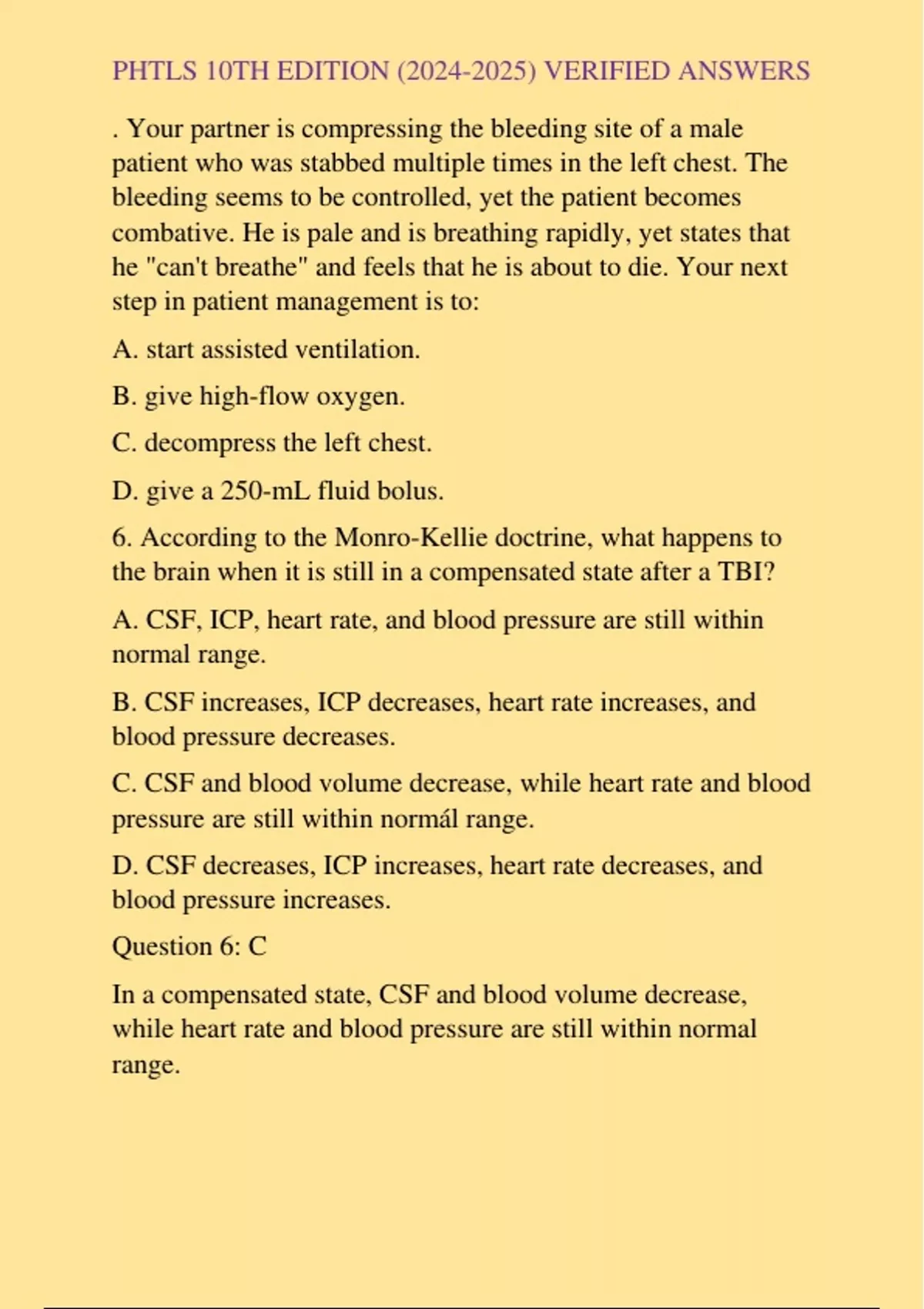 PHTLS 10TH EDITION () VERIFIED ANSWERS - PHTLS 10TH EDITION - Stuvia US