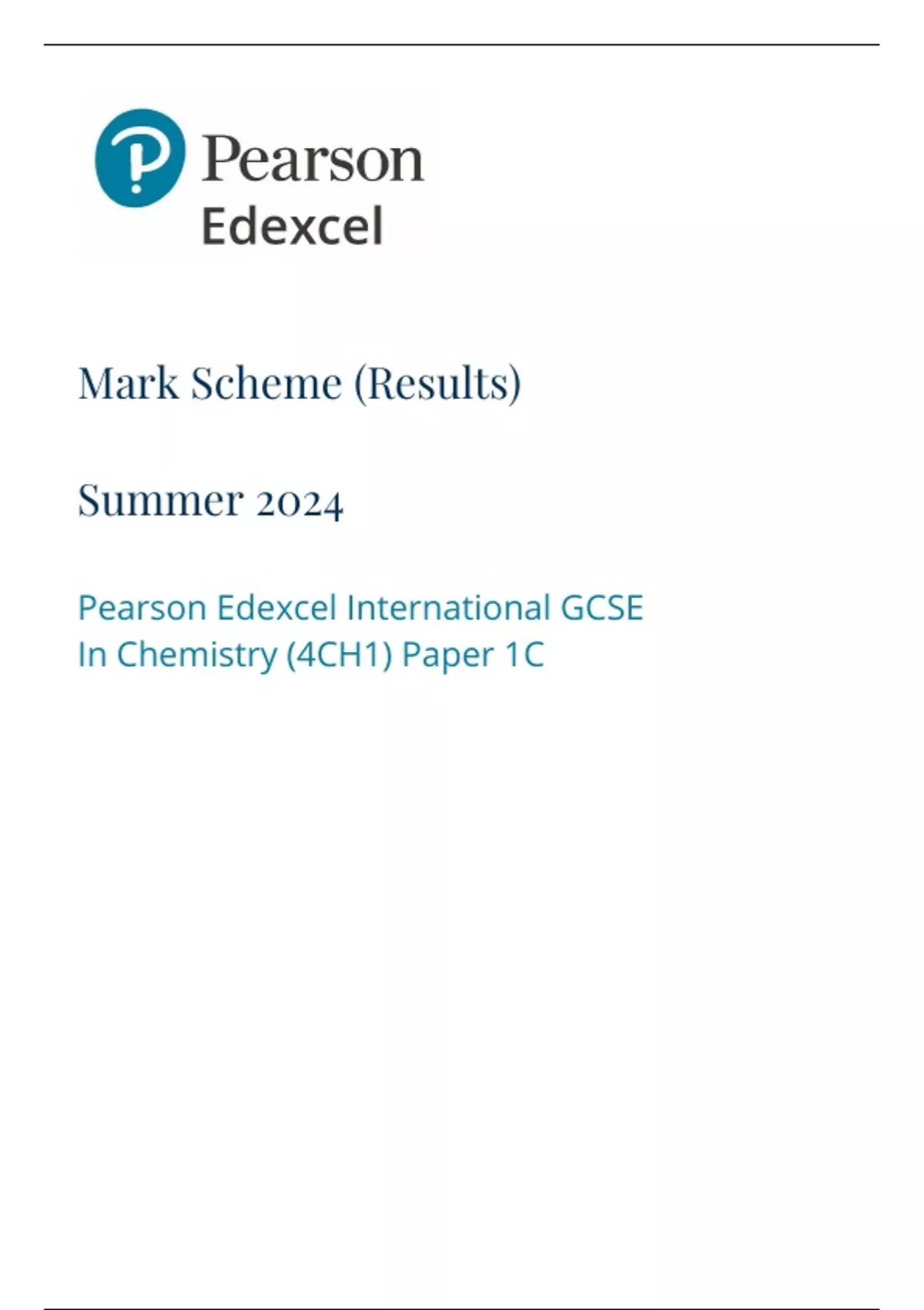 Pearson Edexcel International GCSE In Chemistry (4CH1) Paper 1C Mark ...