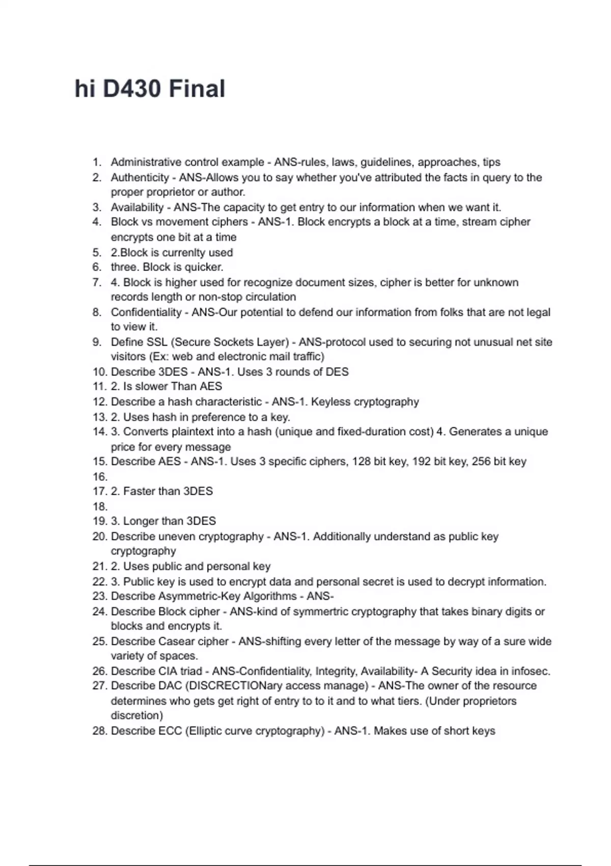 hi D430 Final QUESTIONS AND CORRECT DETAILED ANSWERS (VERIFIED ANSWERS) |ALREADY GRADED A+ 2025/ ...