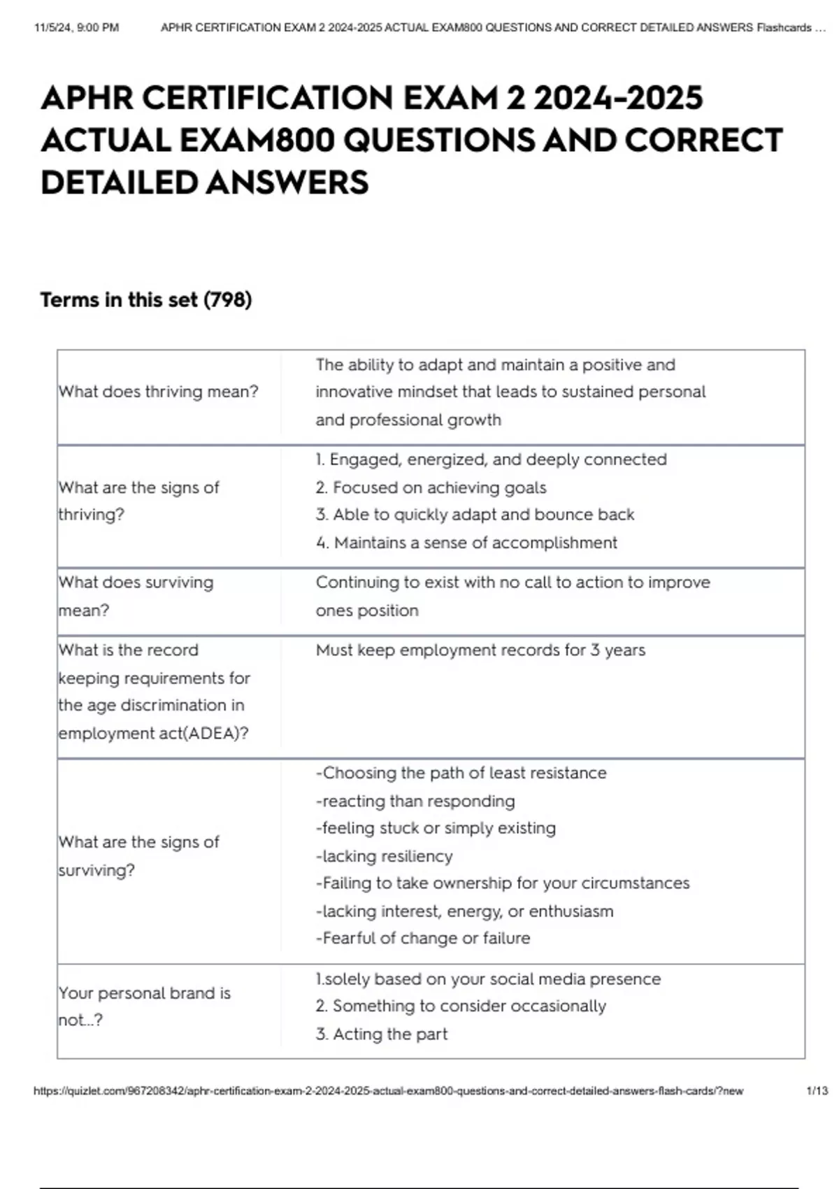 APHR CERTIFICATION EXAM ACTUAL EXAM800 QUESTIONS AND CORRECT DETAILED ...