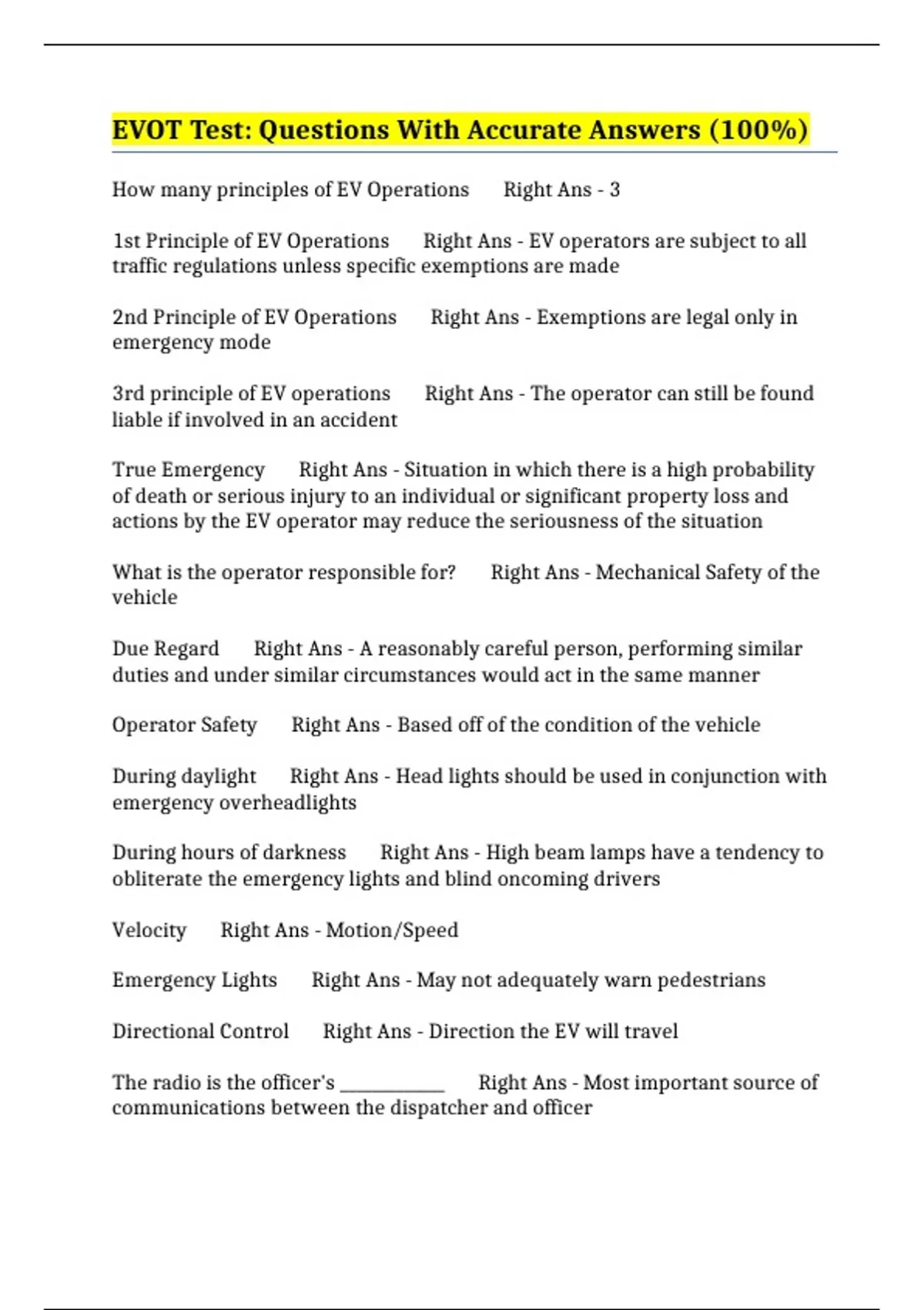 EVOT Test: Questions With Accurate Answers (100%) - EVOT - Stuvia US
