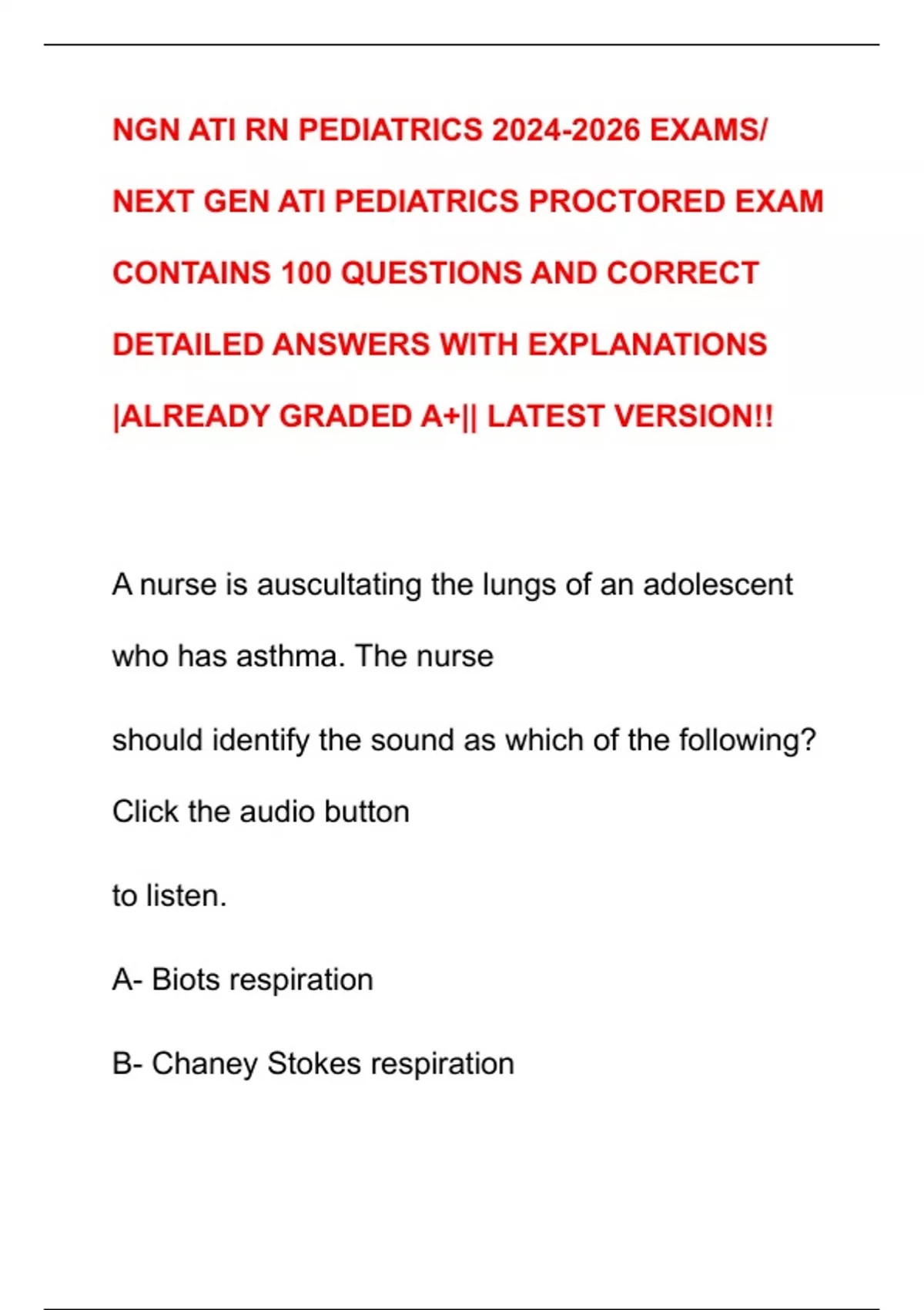 NGN ATI RN PEDIATRICS EXAMS/ NEXT GEN ATI PEDIATRICS PROCTORED EXAM ...