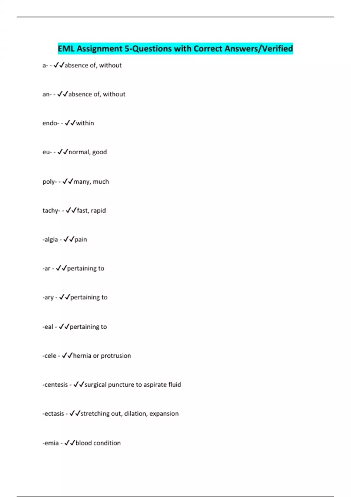 EML Assignment 5-Questions with Correct Answers/Verified - EML 1501 - Stuvia US