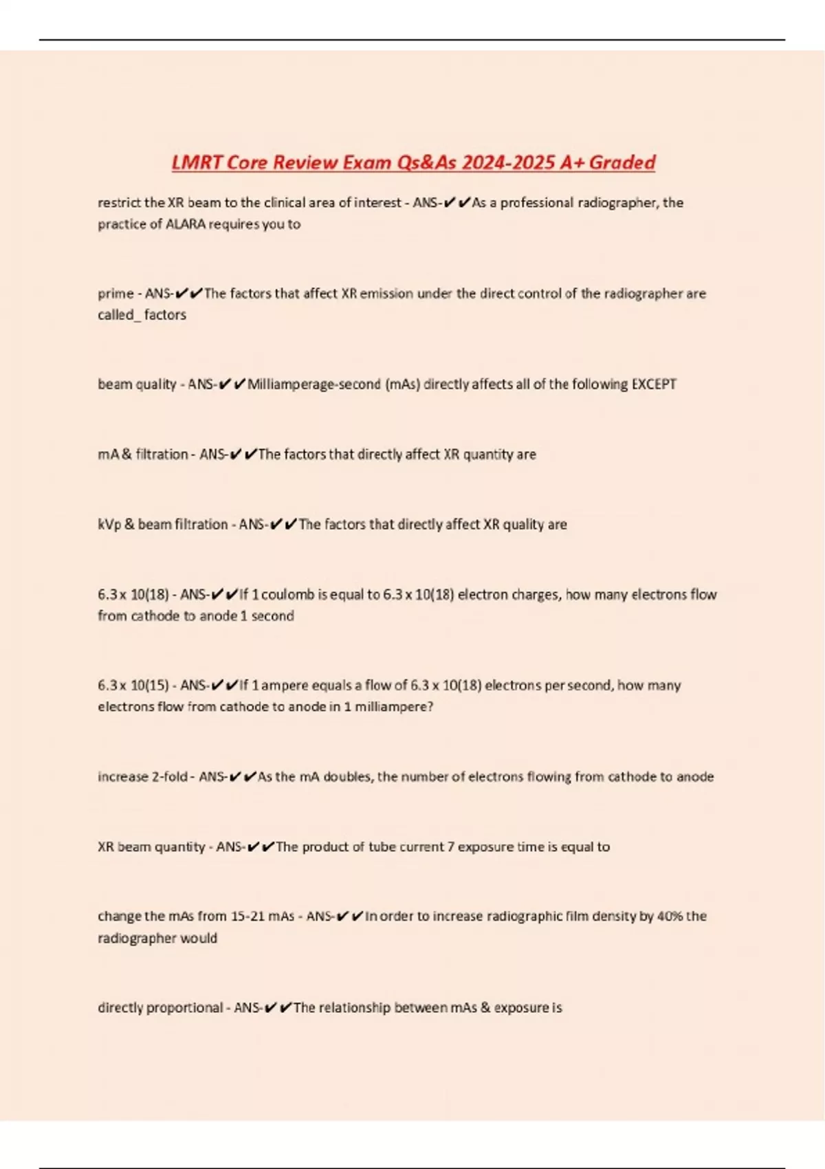 LMRT Core Review Exam Qs&As A+ Graded - LMRT - Stuvia US