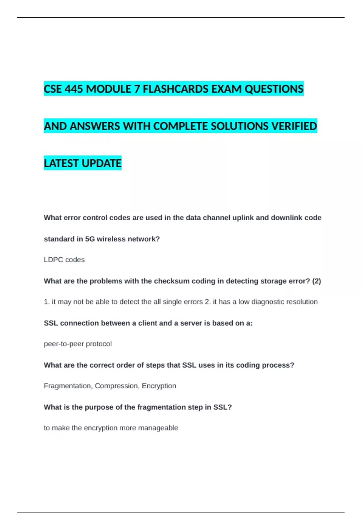 CSE 445 MODULE 7 FLASHCARDS EXAM QUESTIONS AND ANSWERS WITH COMPLETE ...