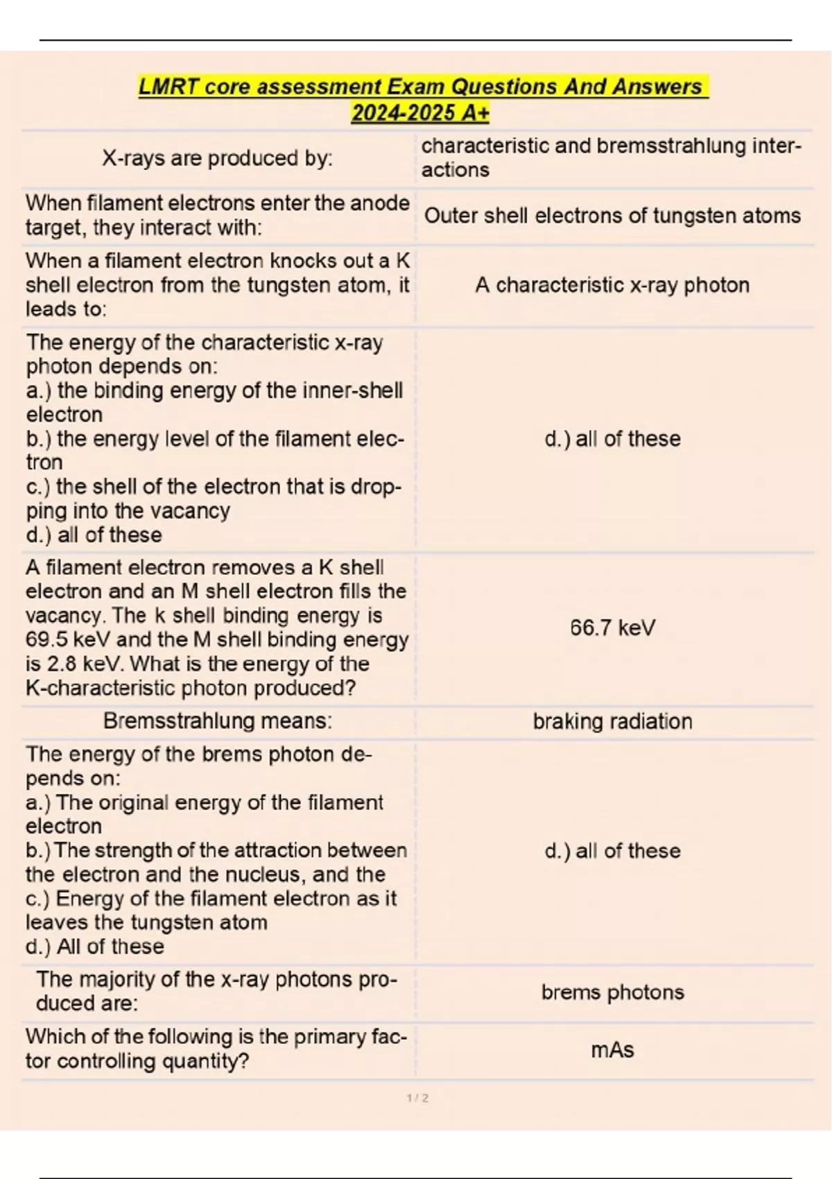 LMRT core assessment Exam Questions And Answers A+ - LMRT core ...
