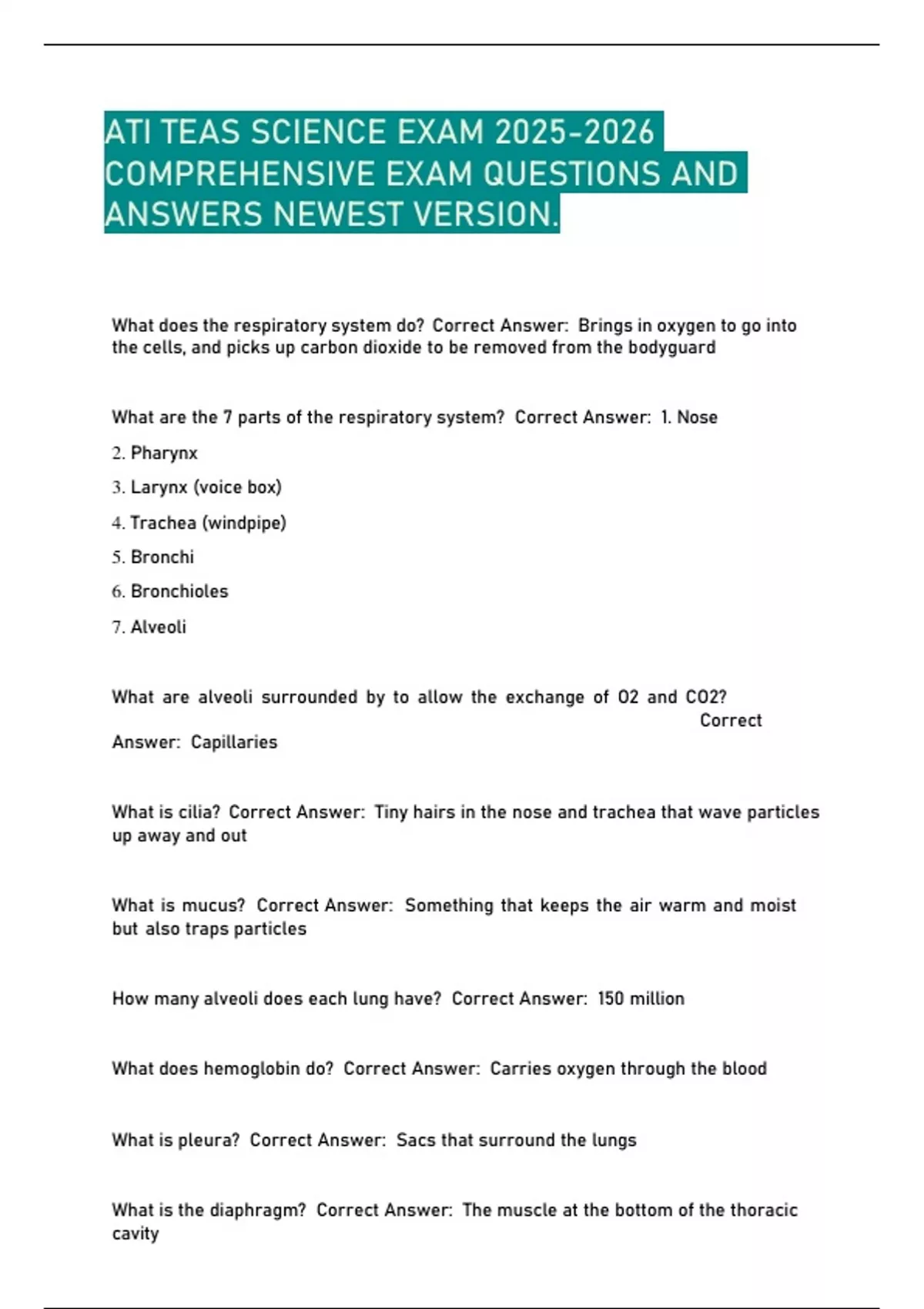 ATI TEAS SCIENCE EXAM COMPREHENSIVE EXAM QUESTIONS AND ANSWERS NEWEST ...