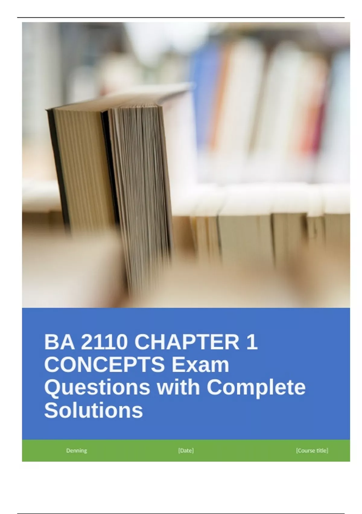 BA 2110 CHAPTER 1 CONCEPTS Exam Questions with Complete Solutions - UGRD-CYBS - Stuvia US