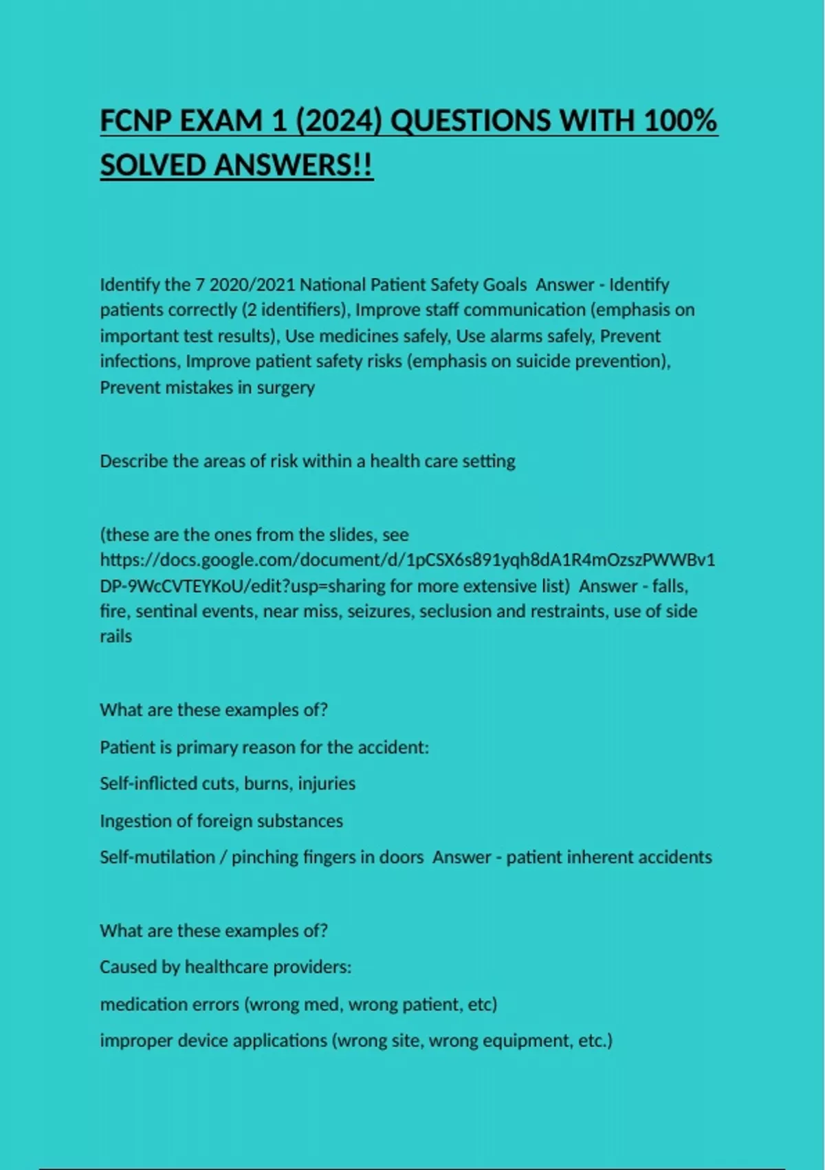 FCNP EXAM 1 2024 (Patient Safety/Seizure Precautions/Restraints, Infection Control and ...