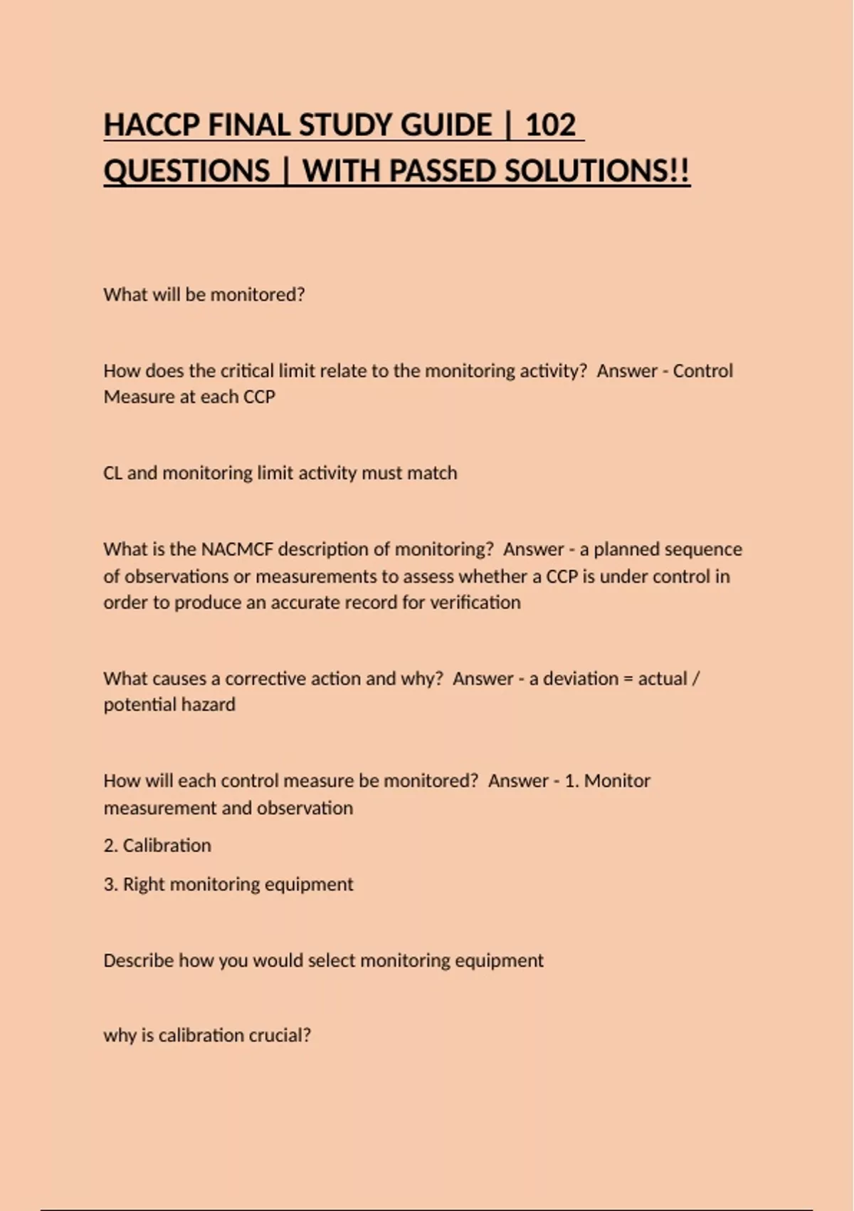 HACCP FINAL STUDY GUIDE | 102 QUESTIONS | WITH PASSED SOLUTIONS ...