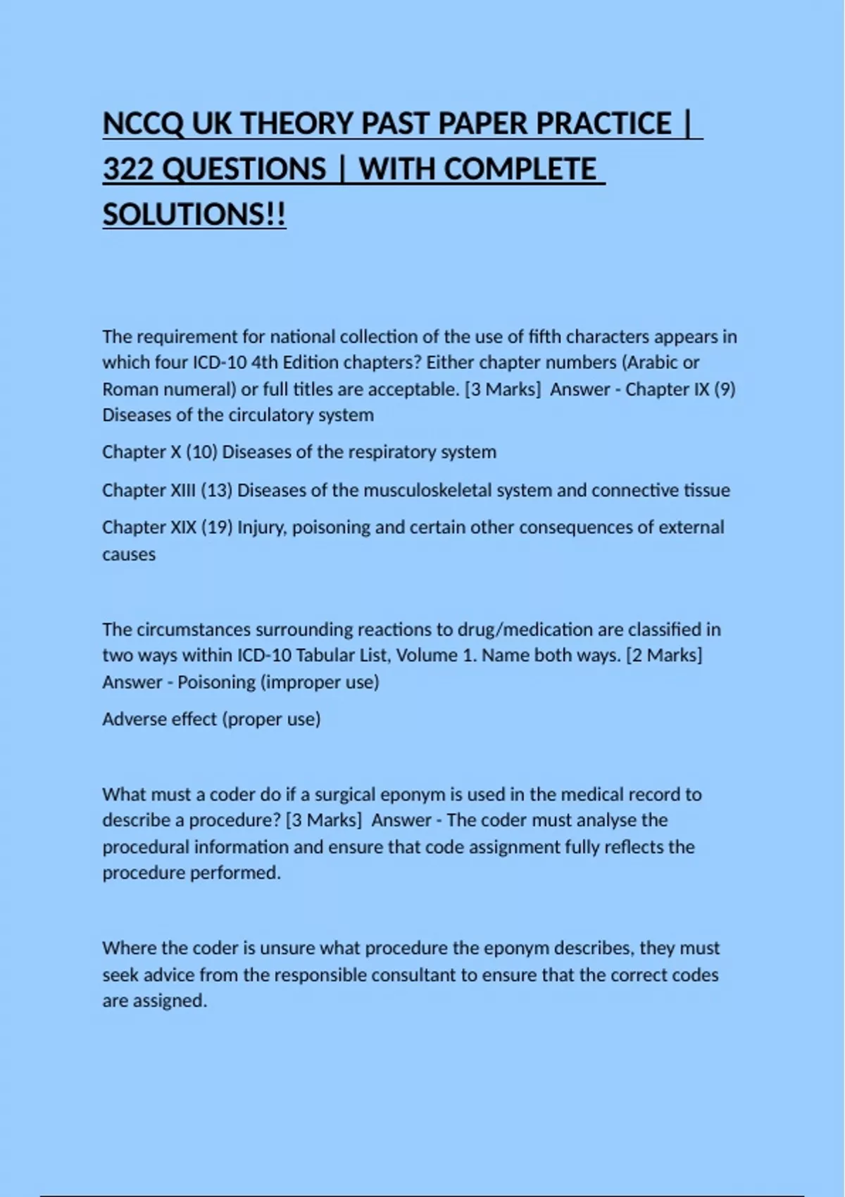 NCCQ UK THEORY PAST PAPER PRACTICE | 322 QUESTIONS | WITH COMPLETE SOLUTIONS!! - NCCQ - Stuvia US