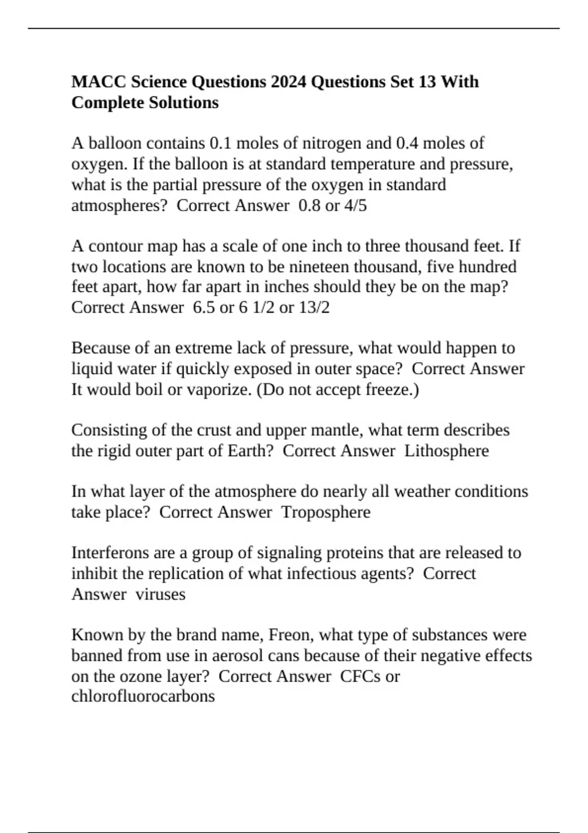 MACC Science Questions 2024 Questions Set 13 With Complete Solutions ...