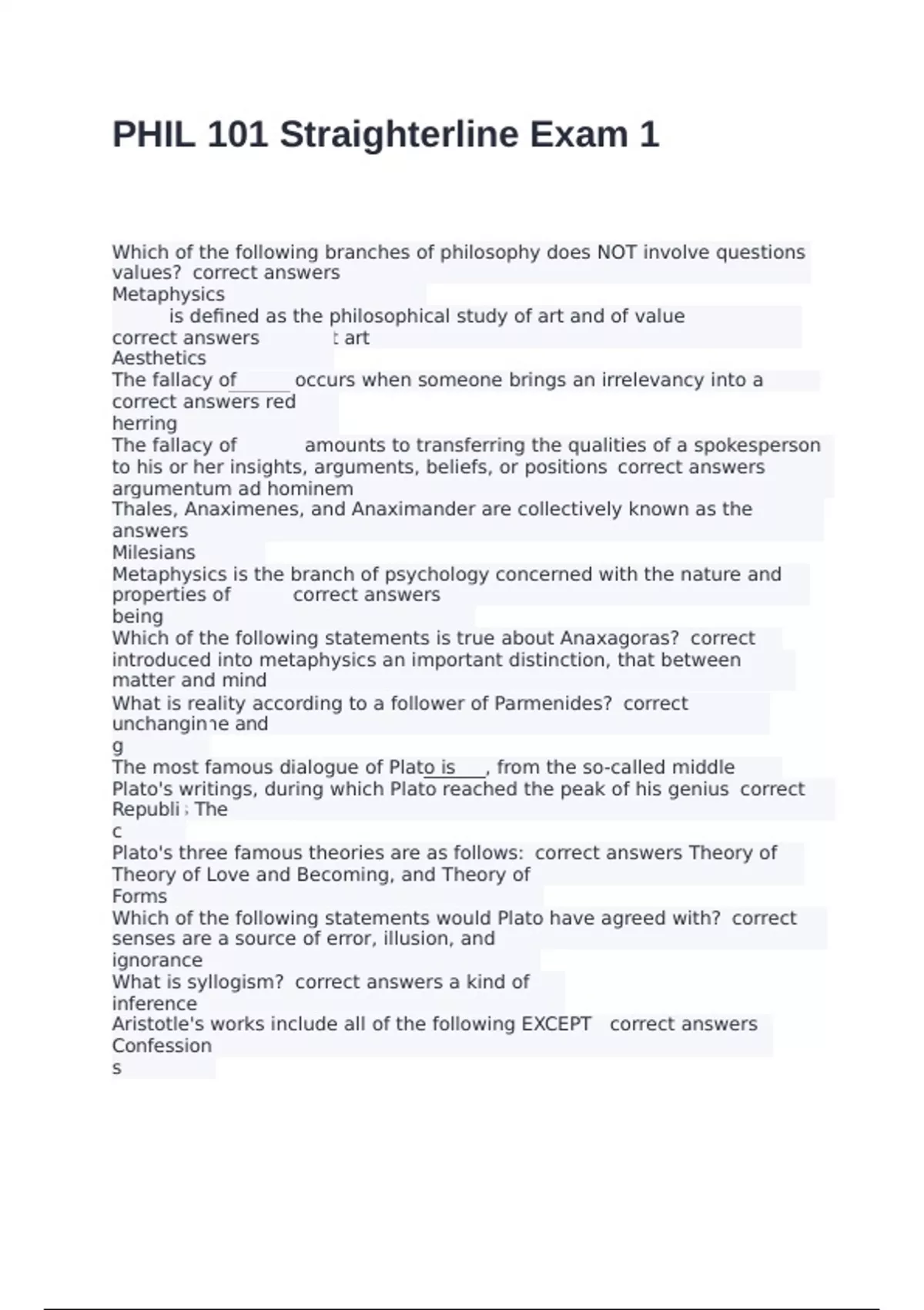 PHIL 101 Straighterline Exam with correct answers 2024 - PHIL 101 ...