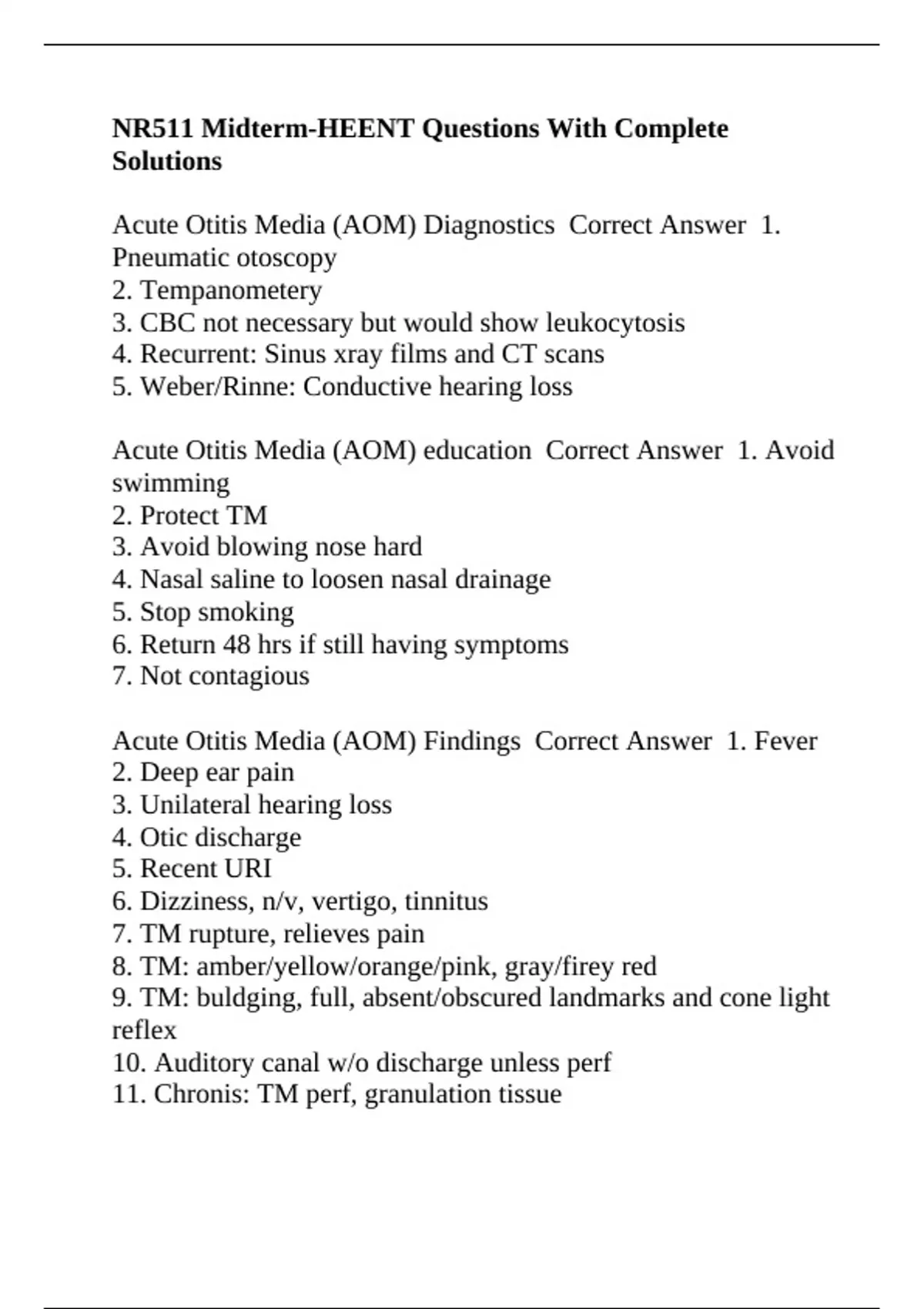 NR511 Midterm-HEENT Questions With Complete Solutions - NR511 - Stuvia US
