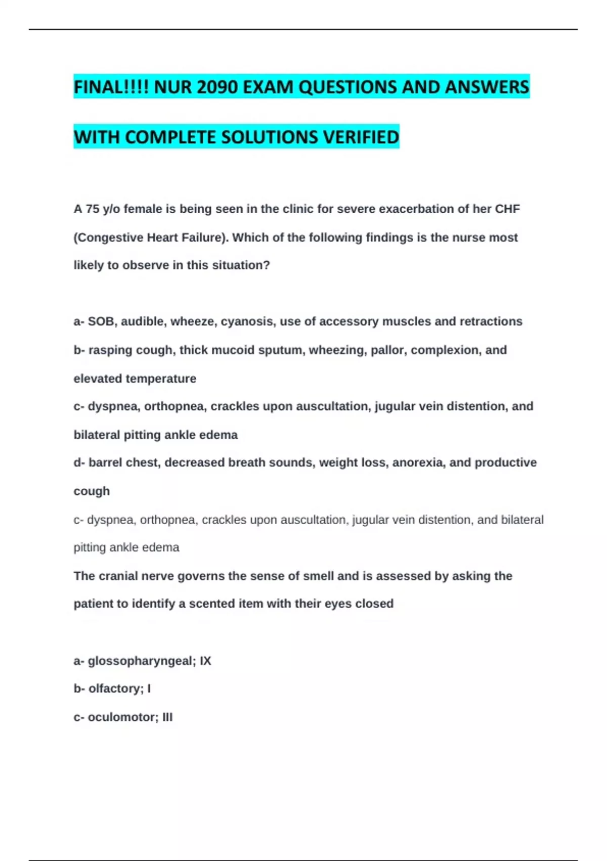 FINAL!!!! NUR 2090 EXAM QUESTIONS AND ANSWERS WITH COMPLETE SOLUTIONS ...
