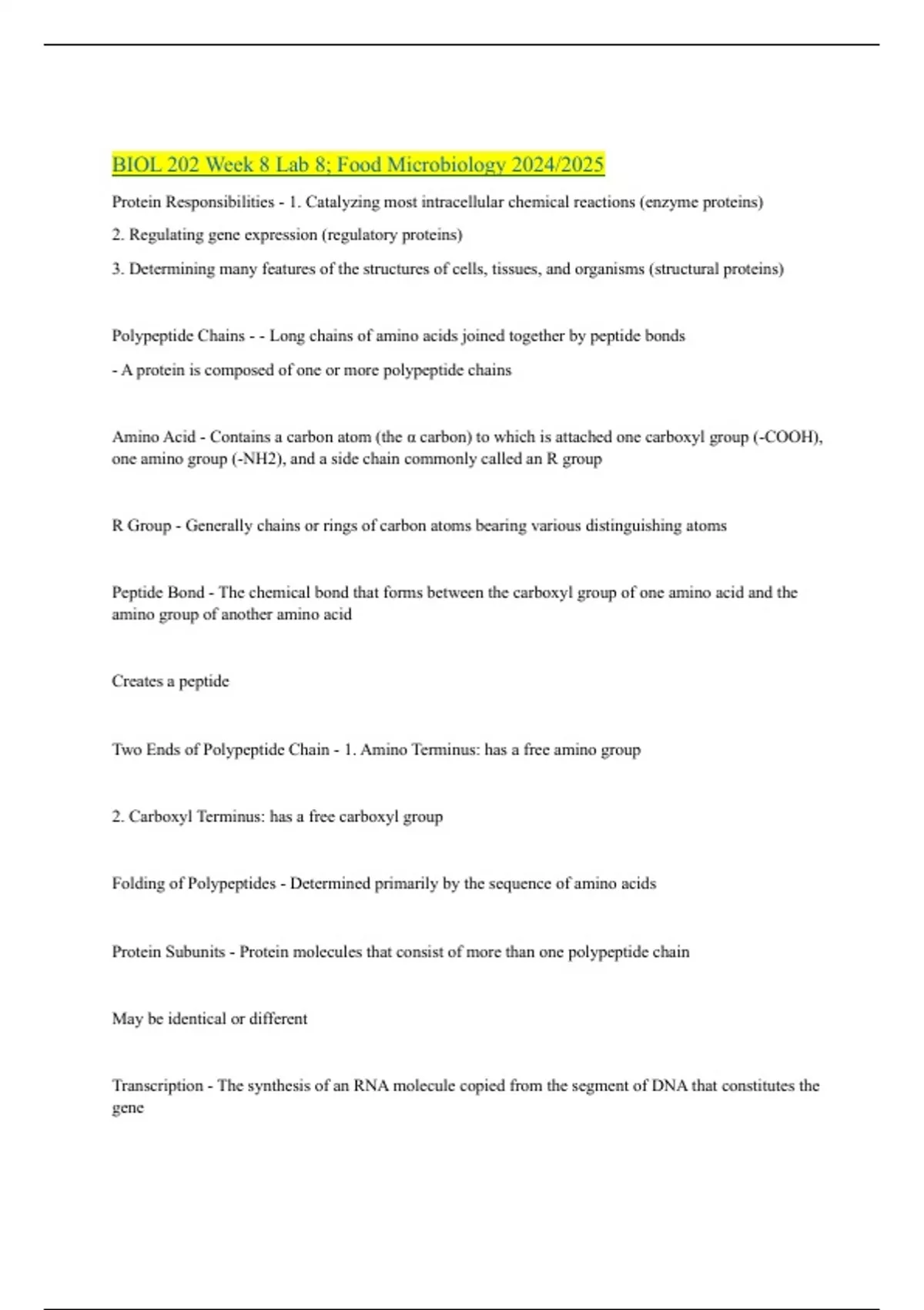 BIOL 202 Week 8 Lab 8; Food Microbiology 2024/2025 - BIOL 202 - Stuvia US