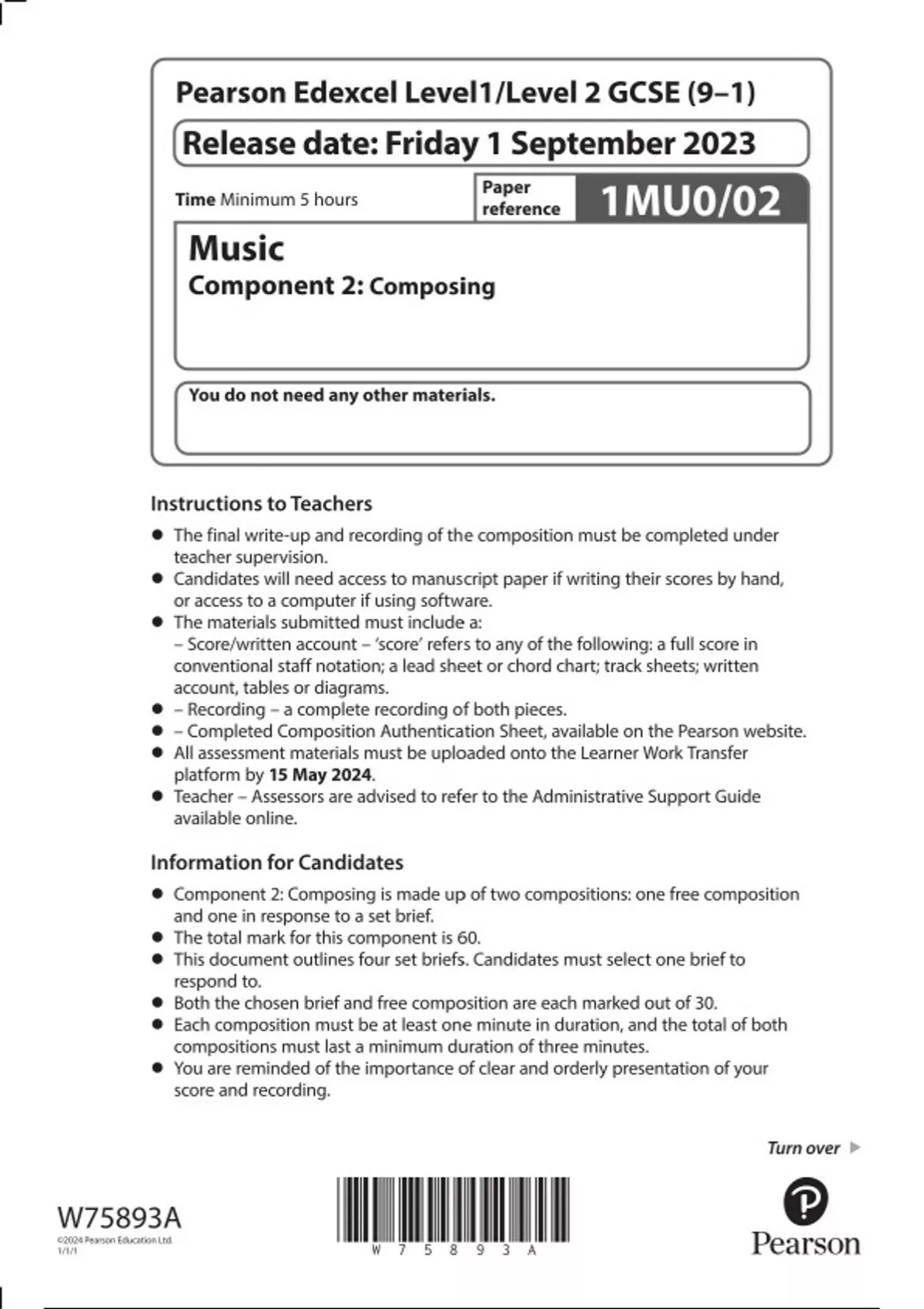 Pearson Edexcel Level 1/Level 2 GCSE (9–1) Music COMPONENT 2 JUNE 2024 ...