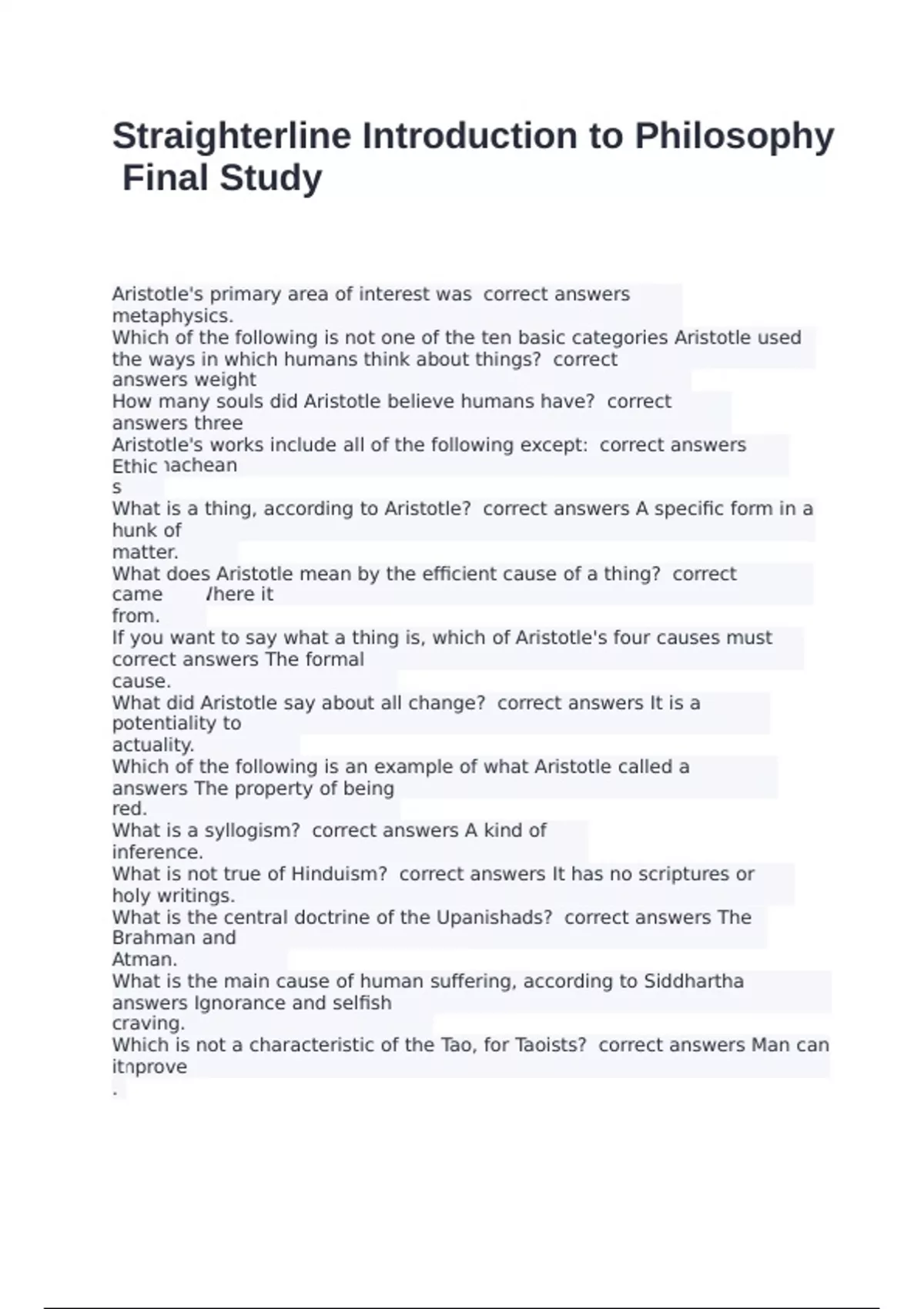 Straighterline Introduction to Philosophy Final Study exam with correct ...