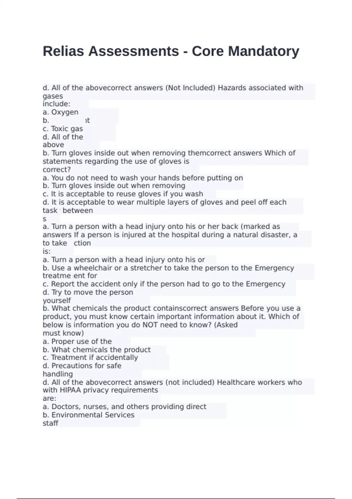Relias Assessments - Core Mandatory exam with correct answers 2024 ...
