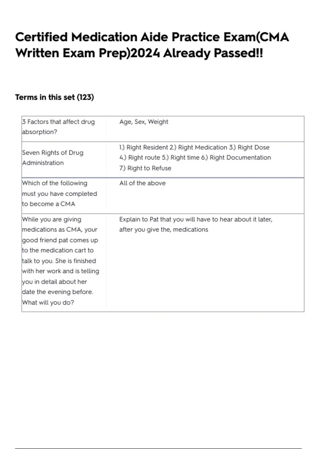 Certified Medication Aide Practice Exam(CMA Written Exam Prep)2024 ...