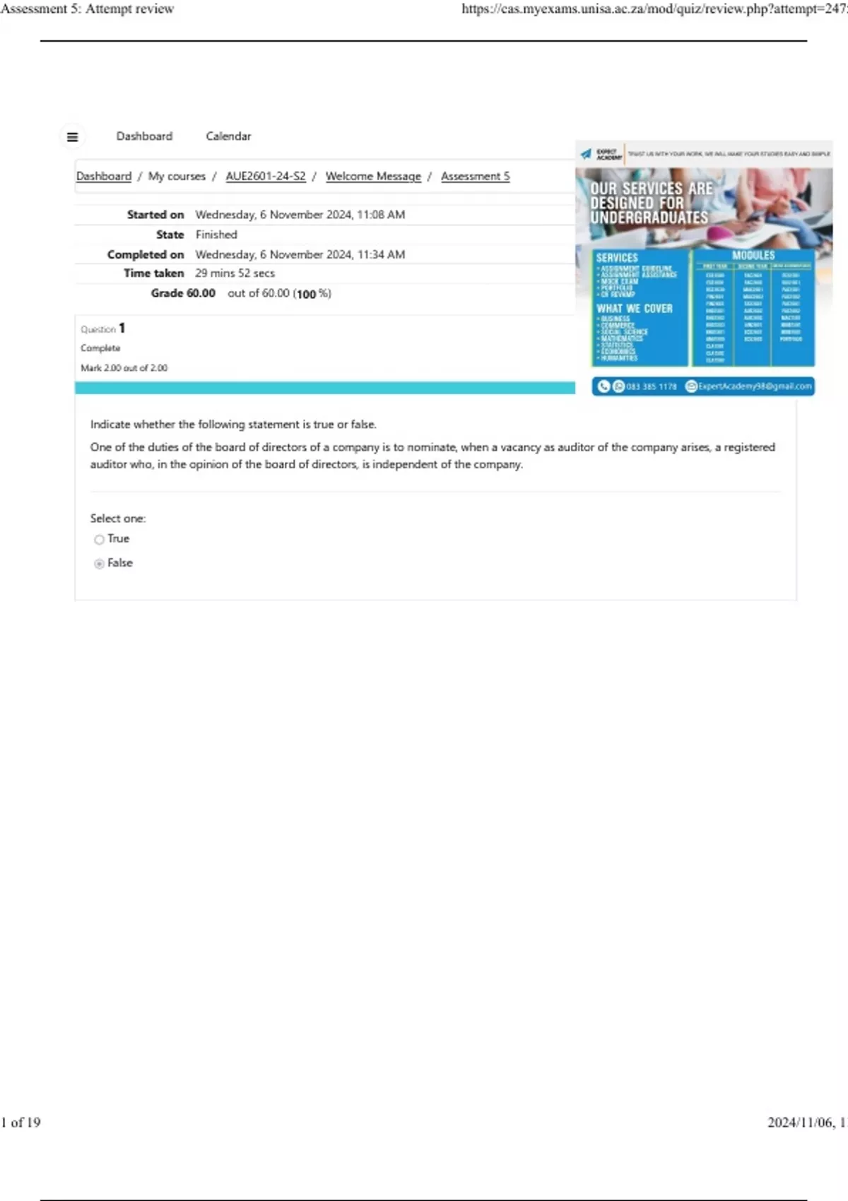 AUE2601 Assignment 5 Semester 2 2024 All Questions covered 100% ...
