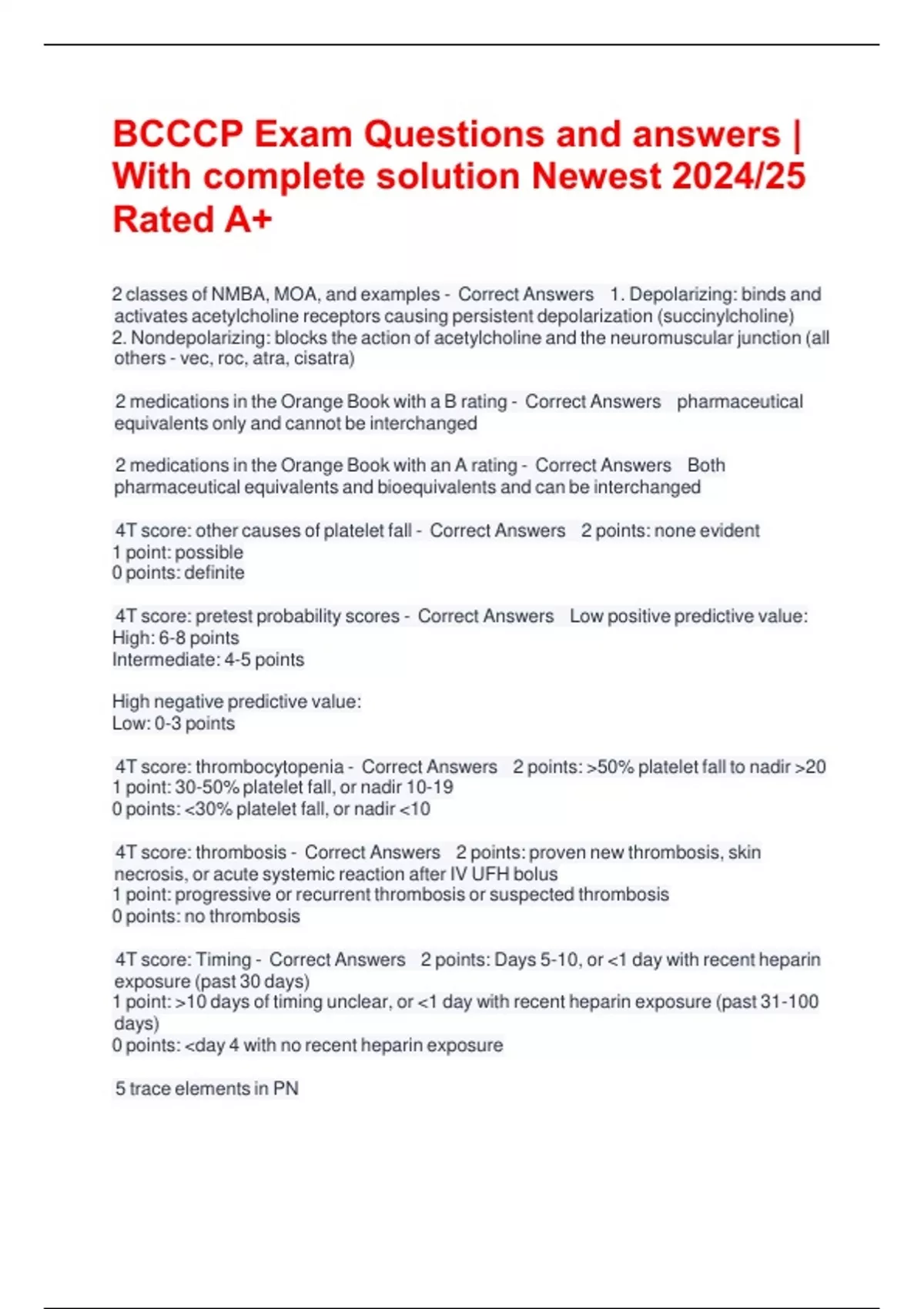 BCCCP Exam Questions and answers | With complete solution Newest 2024/ ...