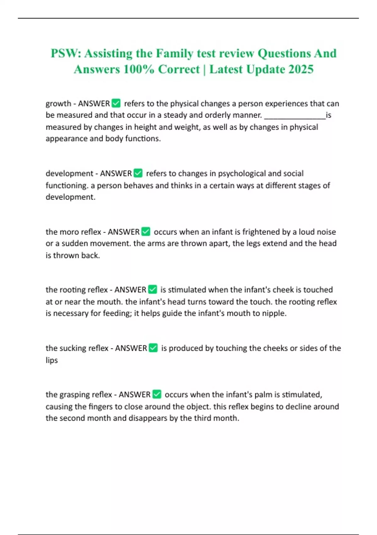 PSW: Assisting the Family test review Questions And Answers 100% ...